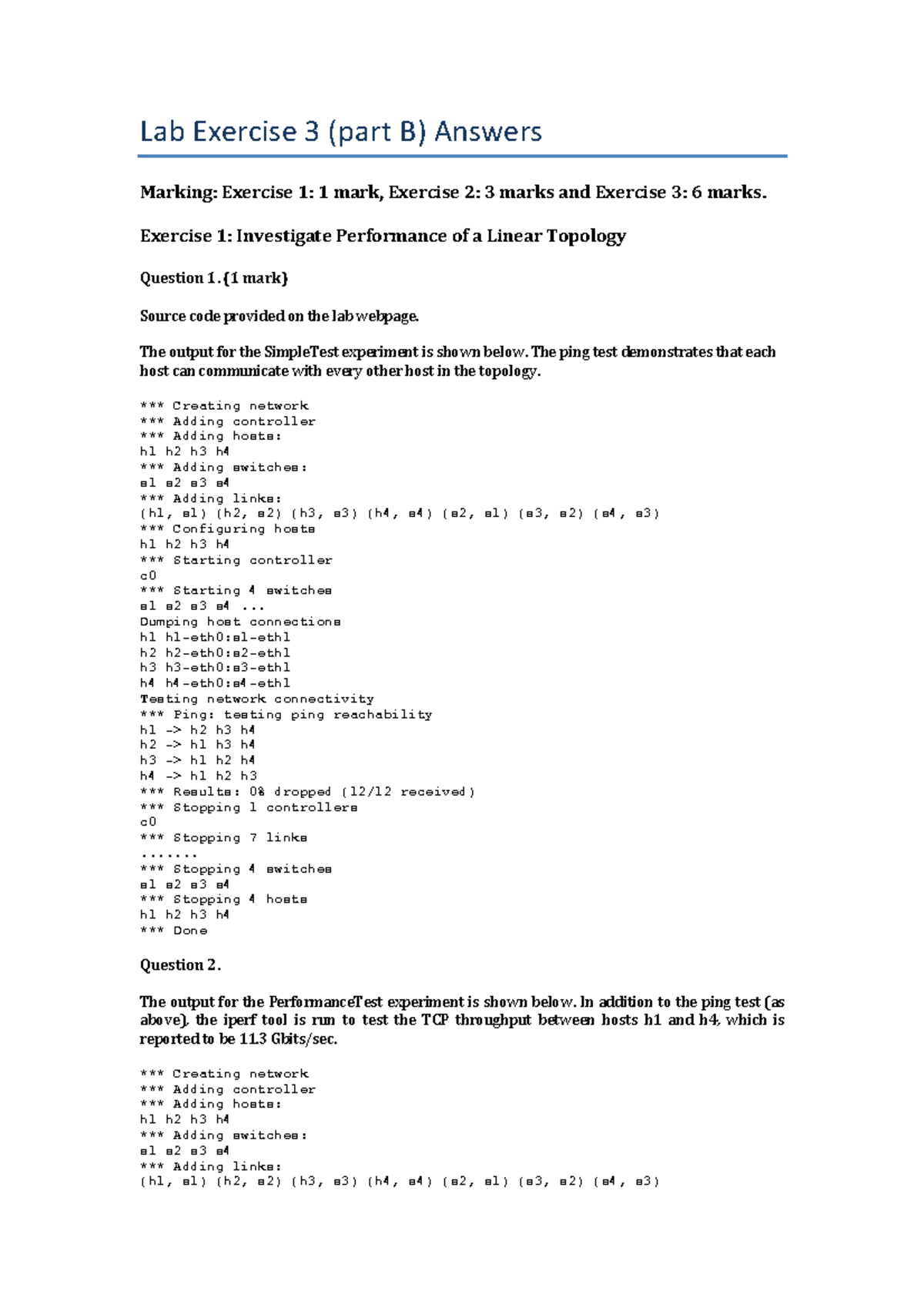 Lab3b Answers - Lab Exercise 3 (part B) Answers Marking: Exercise 1: 1 mark, Exercise 2: 3 marks ...