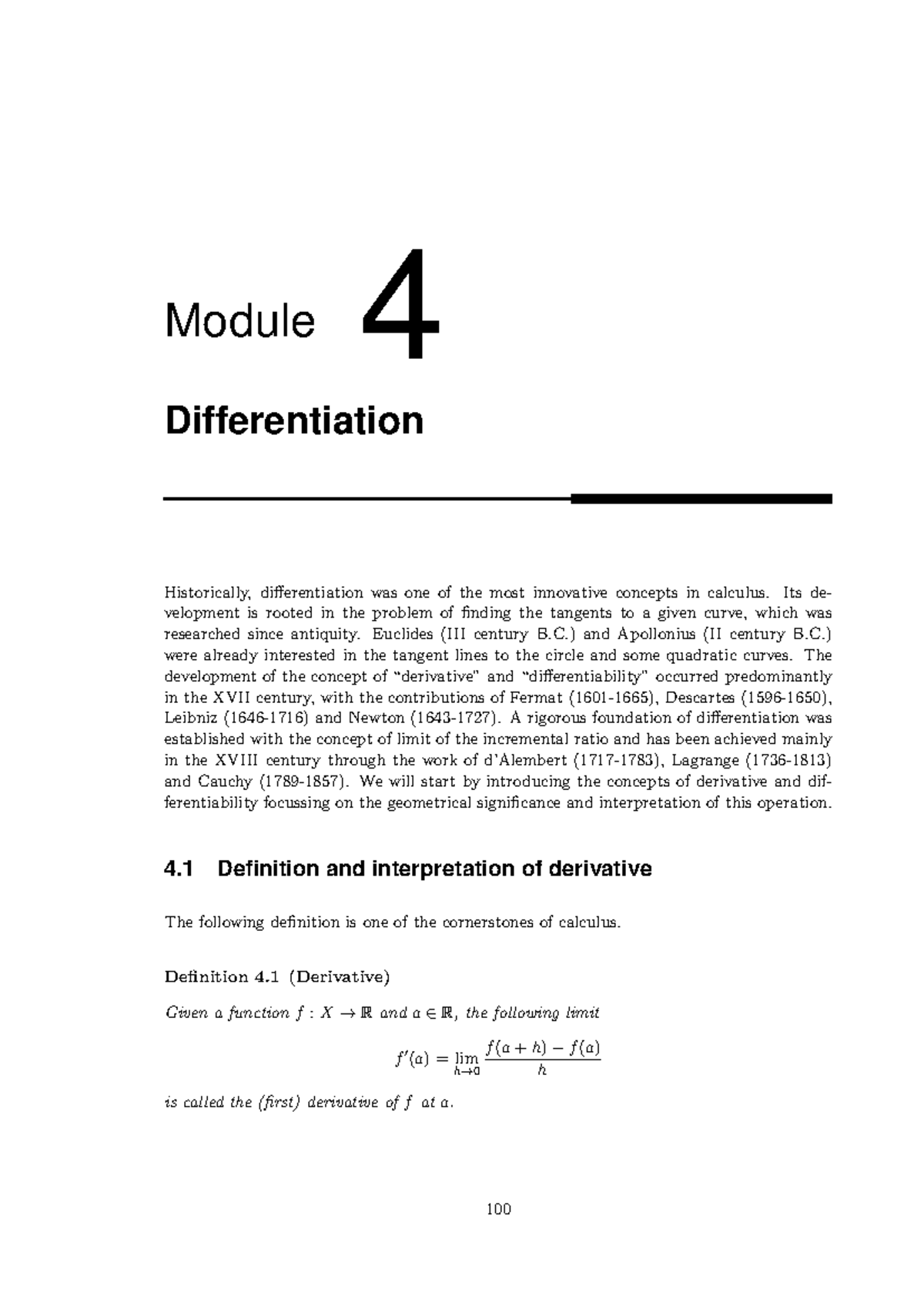 Study Guide Module 4 (Differentiation) - Module 4 Differentiation Historically, differentiation ...