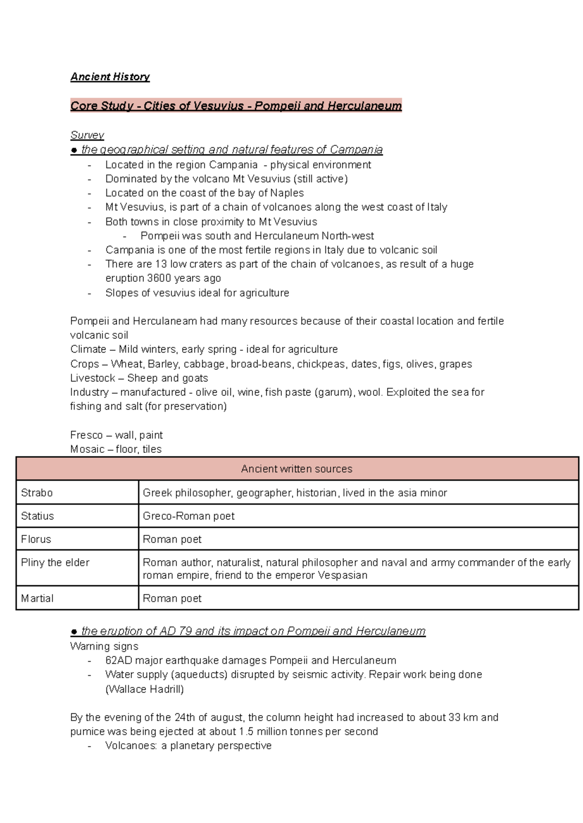 Ancient History Syllabus Notes - Cities of vesuvius, Hatshepsut and New ...