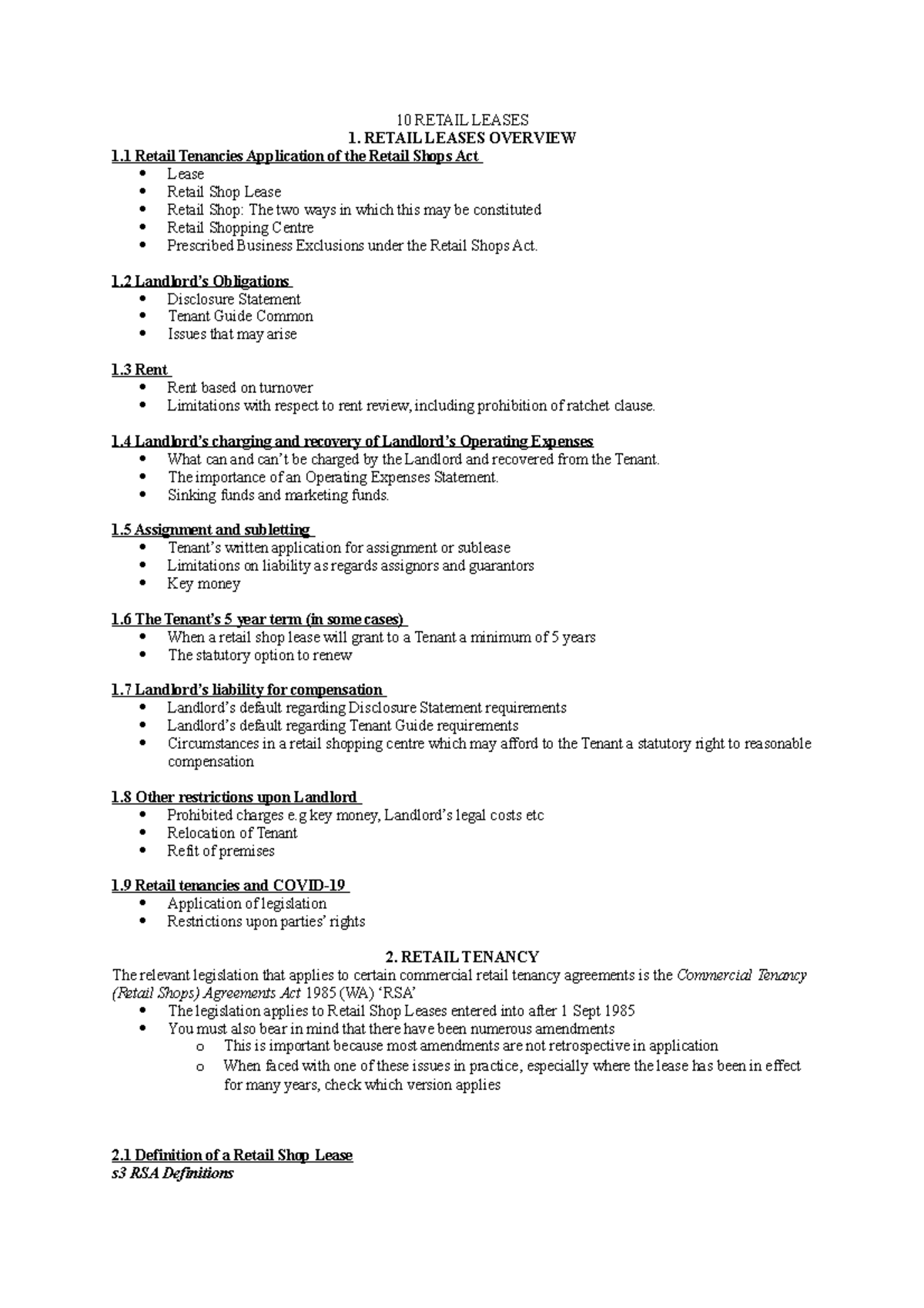 Retail Leases notes - 10 RETAIL LEASES 1. RETAIL LEASES OVERVIEW 1 ...