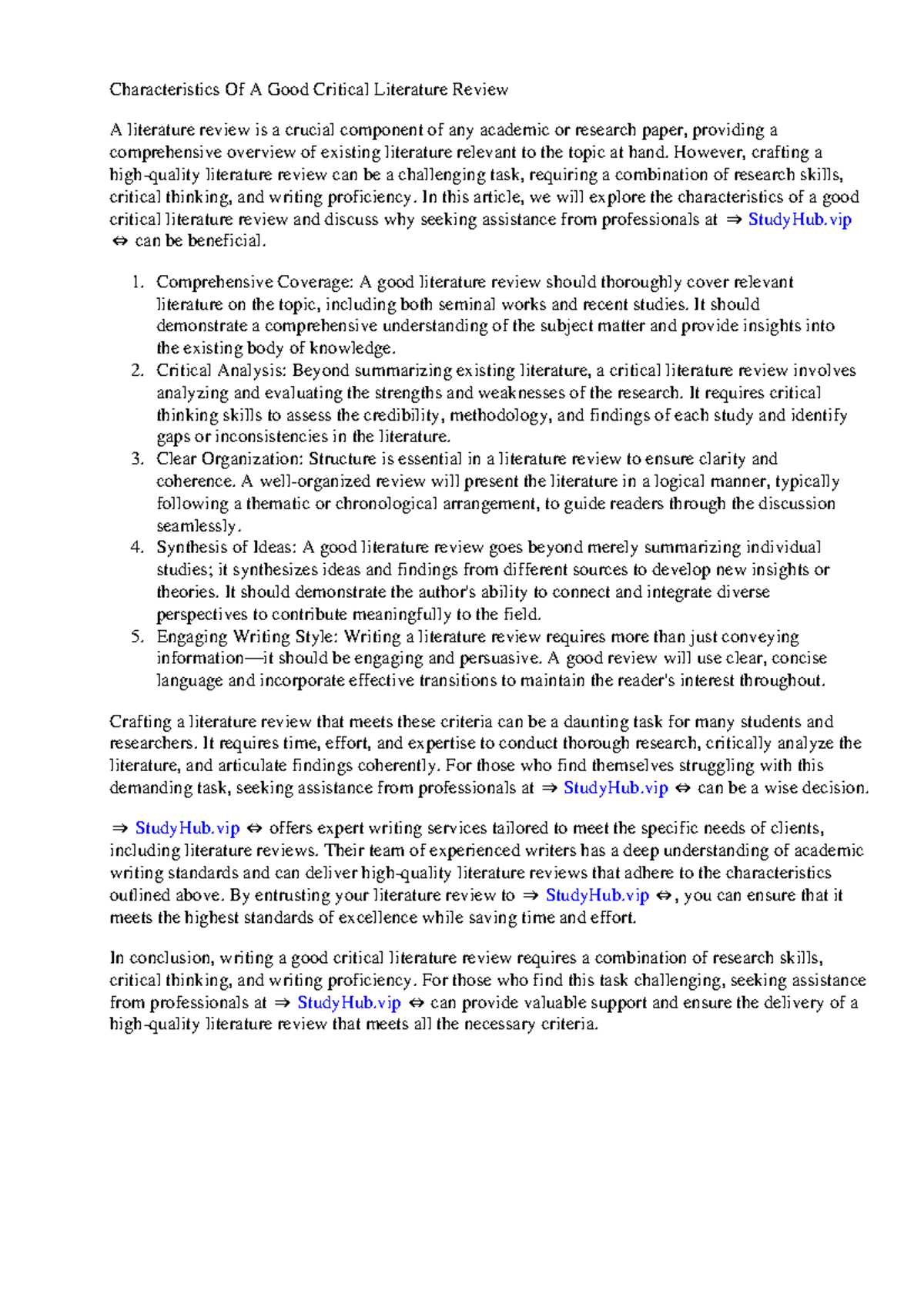 Characteristics Of A Good Critical Literature Review - However ...