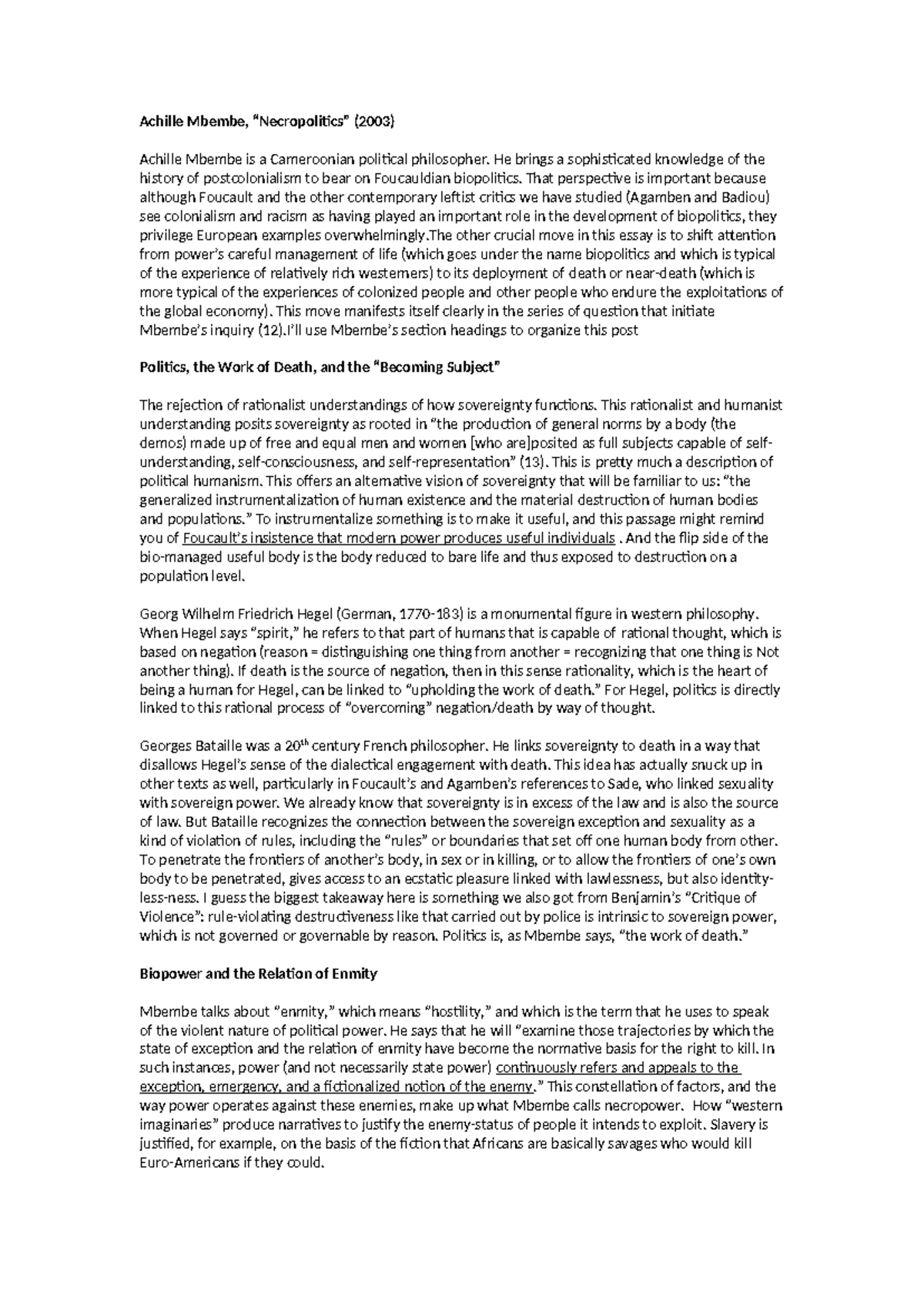 Necro note - Summary M A English Language and Literature - Achille ...