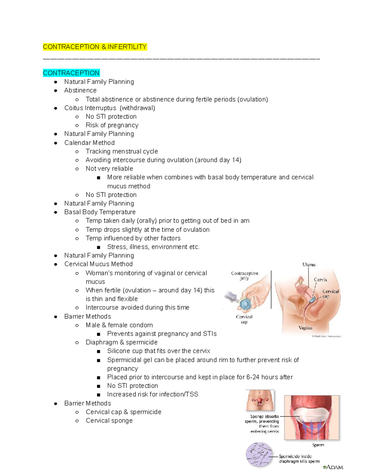 Week 10 OB lecture - contraception - CONTRACEPTION & INFERTILITY - Studocu