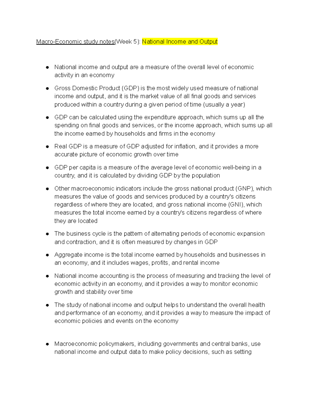 Macro-Economic study notes(Week 5) National Income and Output - Studocu