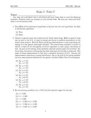 Exam 1 intro to stats - very accurate sample exam(he doesn't change his ...