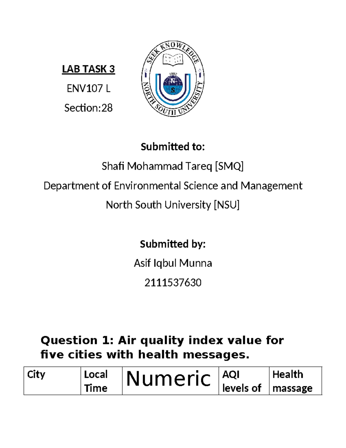 Lab Task 3 It Is Very Helpfull Lab Task 3 Env107 L Section Submitted To Shafi Mohammad