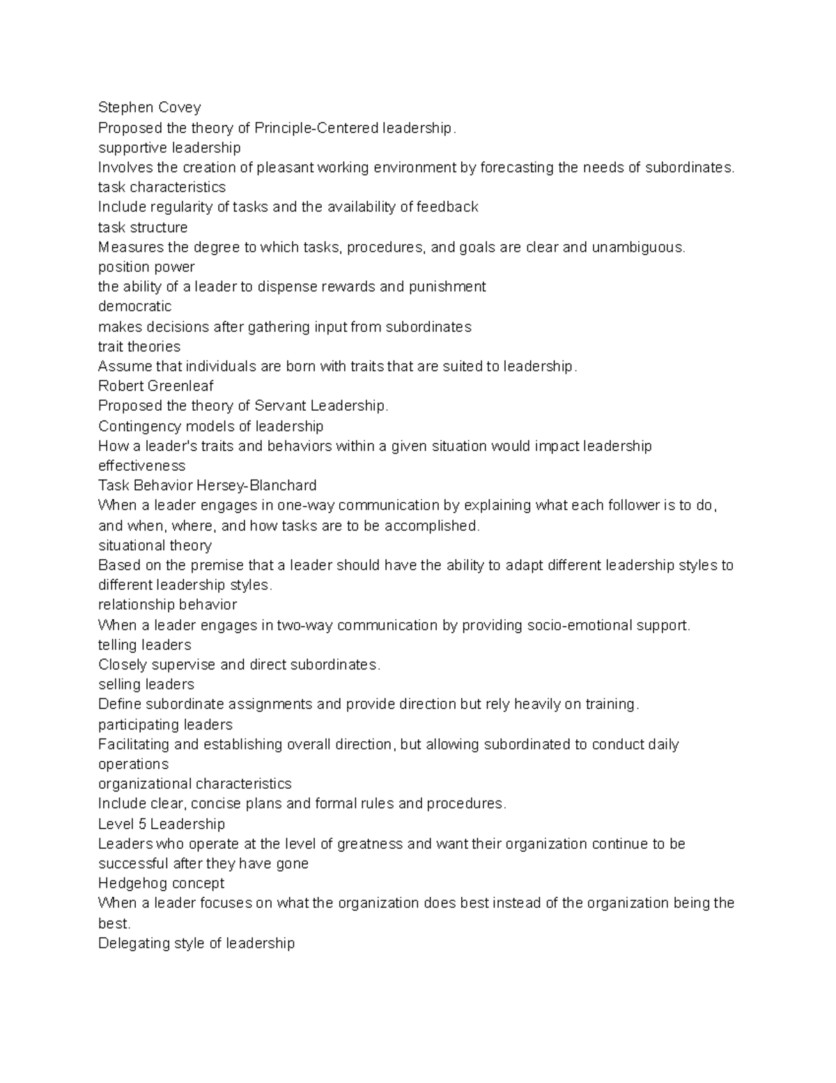 Busi 310 (54) - lecture notes - Stephen Covey Proposed the theory of ...