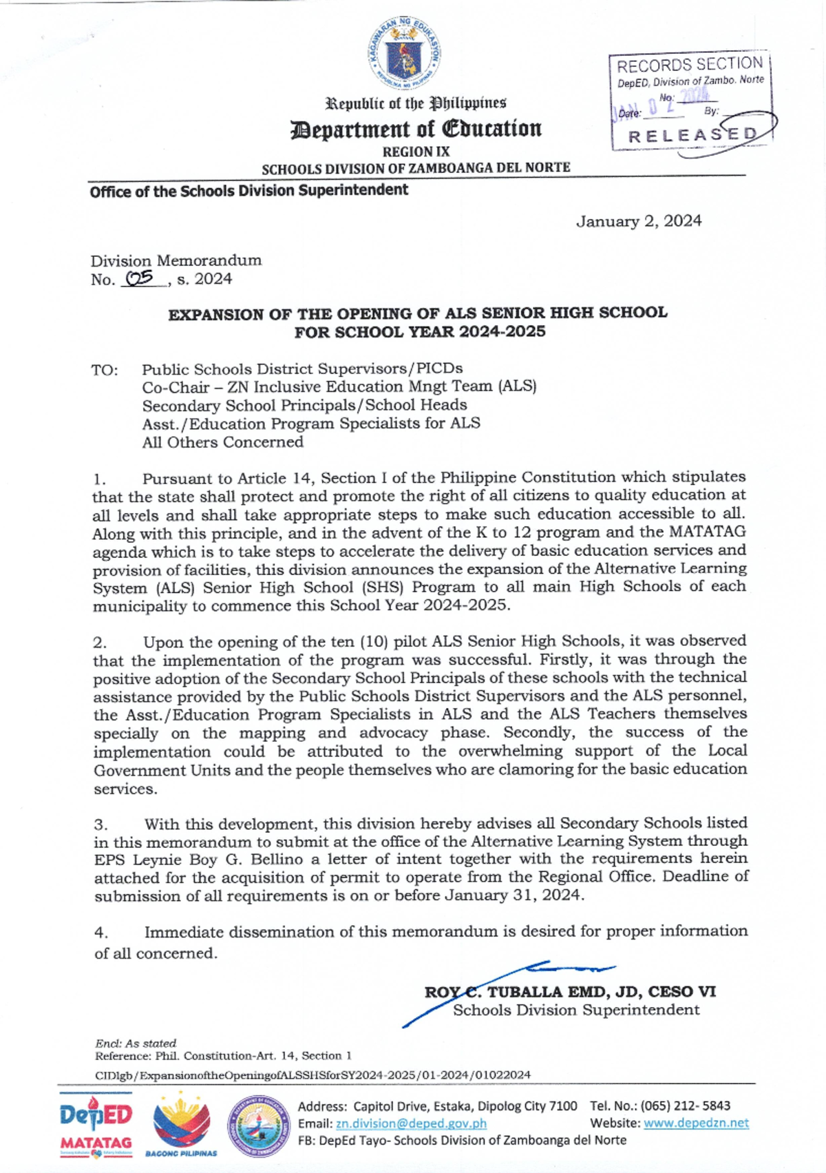 DM.No - information for deped memo - NG RECORDS SECTION PRINTED DepED ...