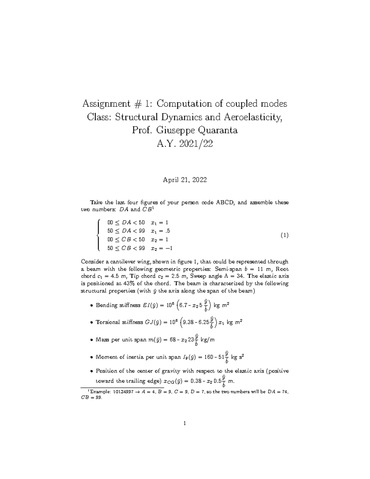 Assigment 1 - Risoluzione mia - Assignment # 1: Computation of coupled ...