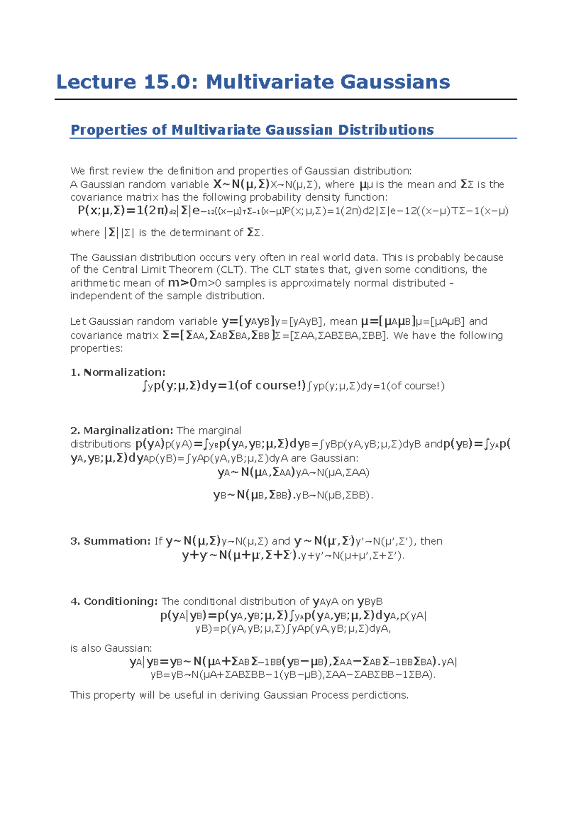 517 2015 2016 Lecture 15 Multivariate Gaussians Lecture 15