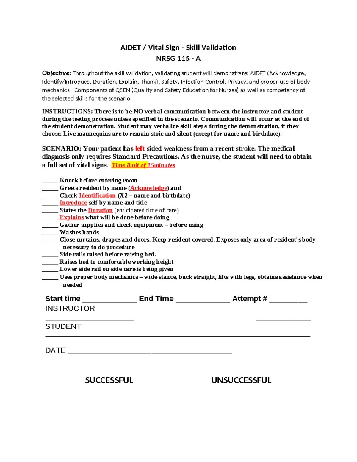 Aidet-Vital Signs - skill - AIDET / Vital Sign - Skill Validation NRSG ...