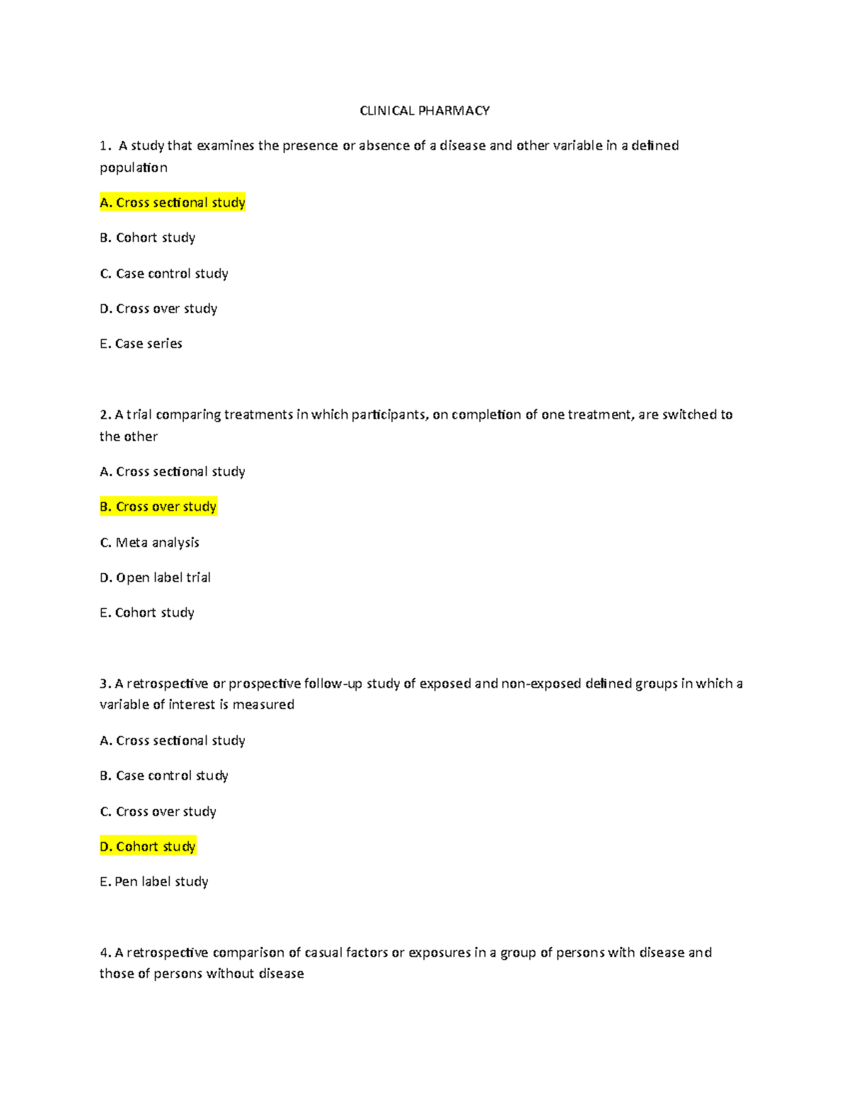 Clinical Pharmacy 2 - Pacop materials Questions and Answers - CLINICAL ...
