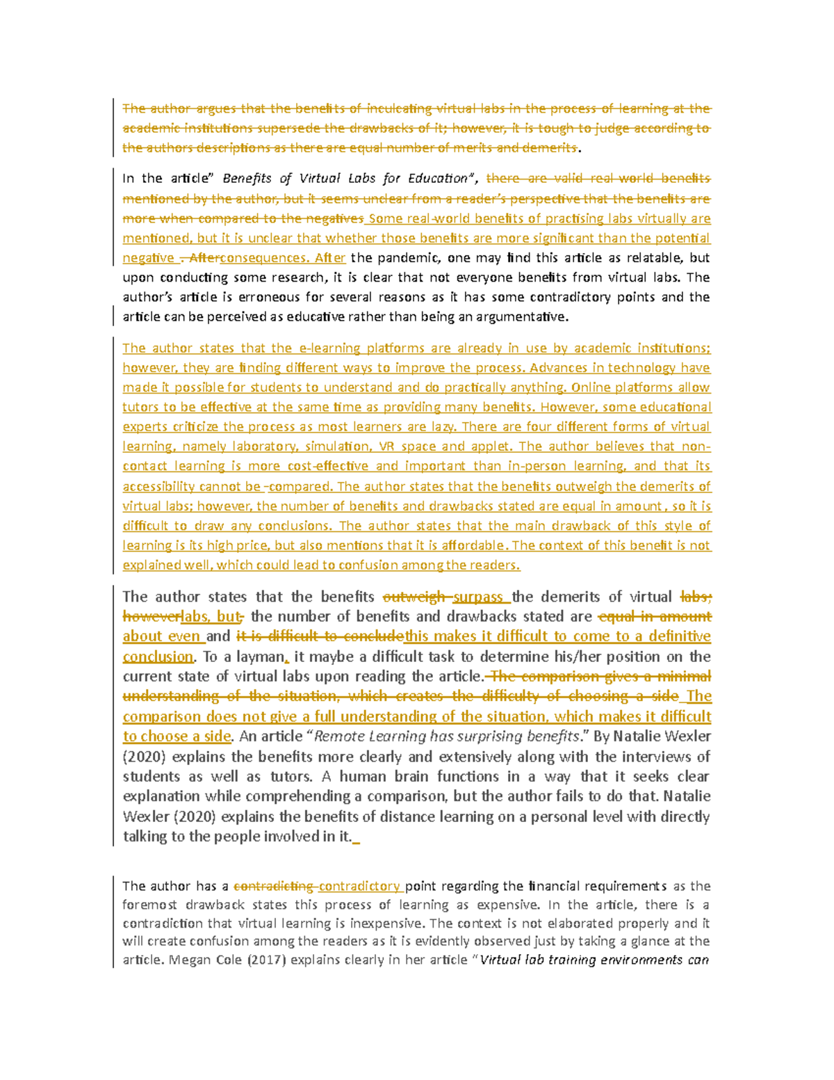 Draft Essay - The author argues that the benefits of inculcating ...