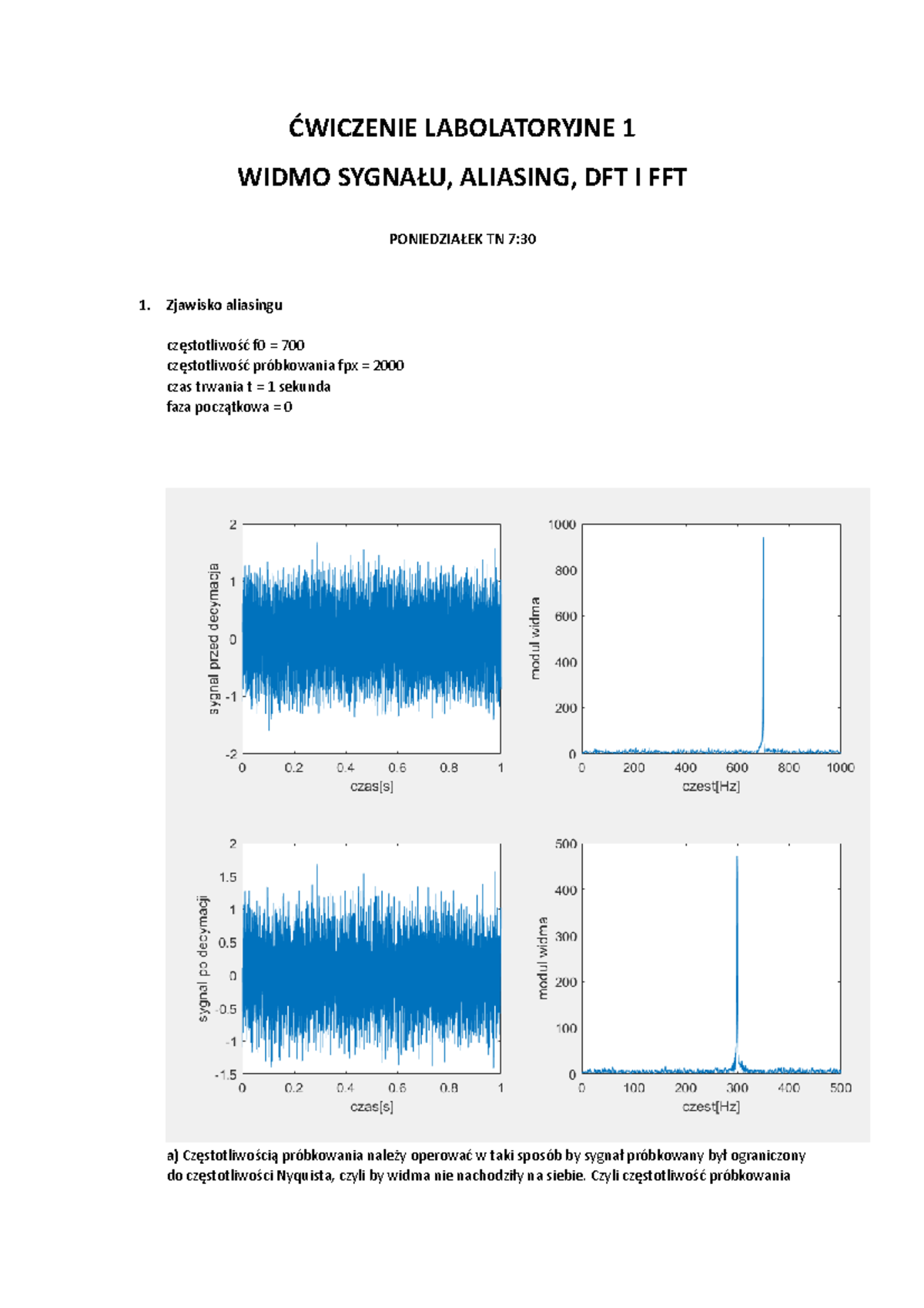 PPS Ćwiczenie 1: Aliasing, DFT, FFT, Widmo sygnału - ĆWICZENIE ...