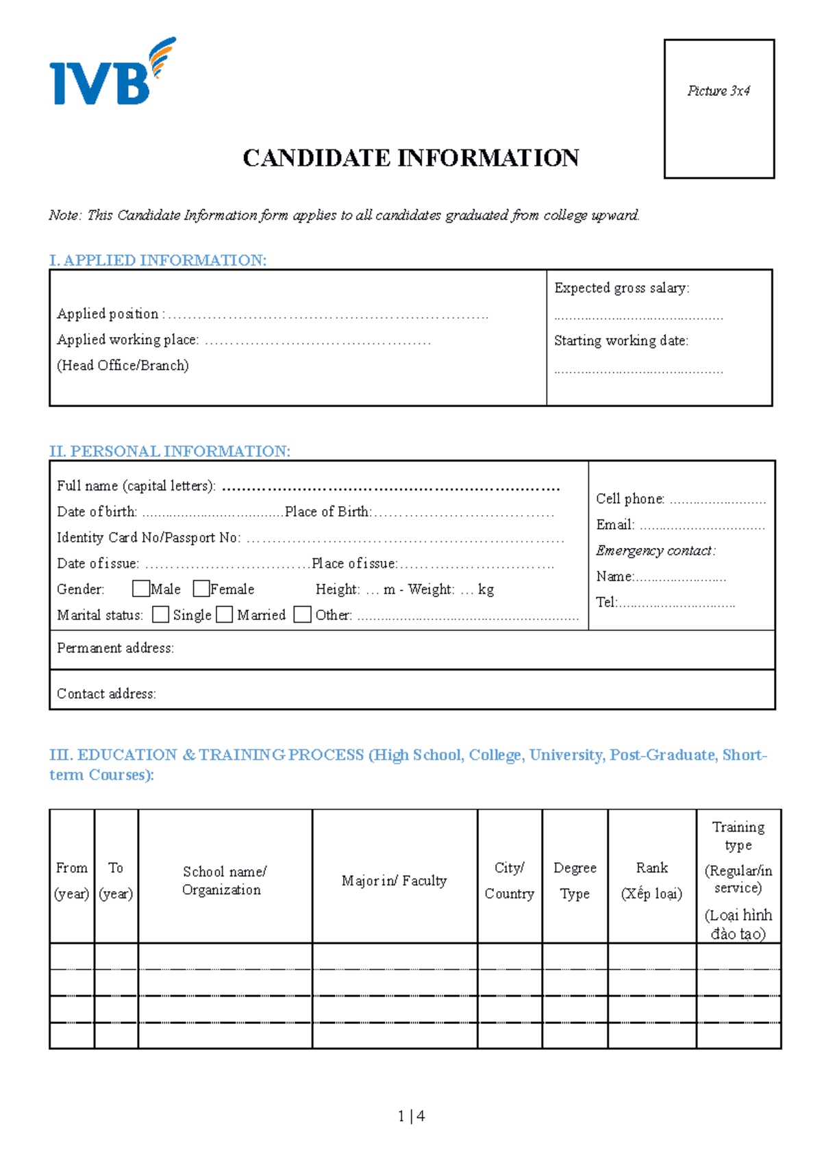 IVB Candidate information - CANDIDATE INFORMATION Note: This Candidate ...
