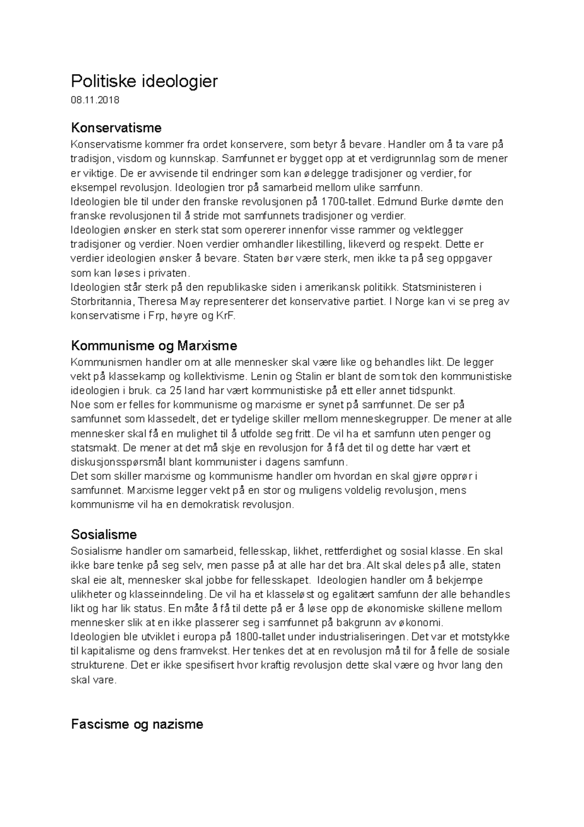 Politiske ideologier - Ideologiene: Konservatisme, kommunisme og ...