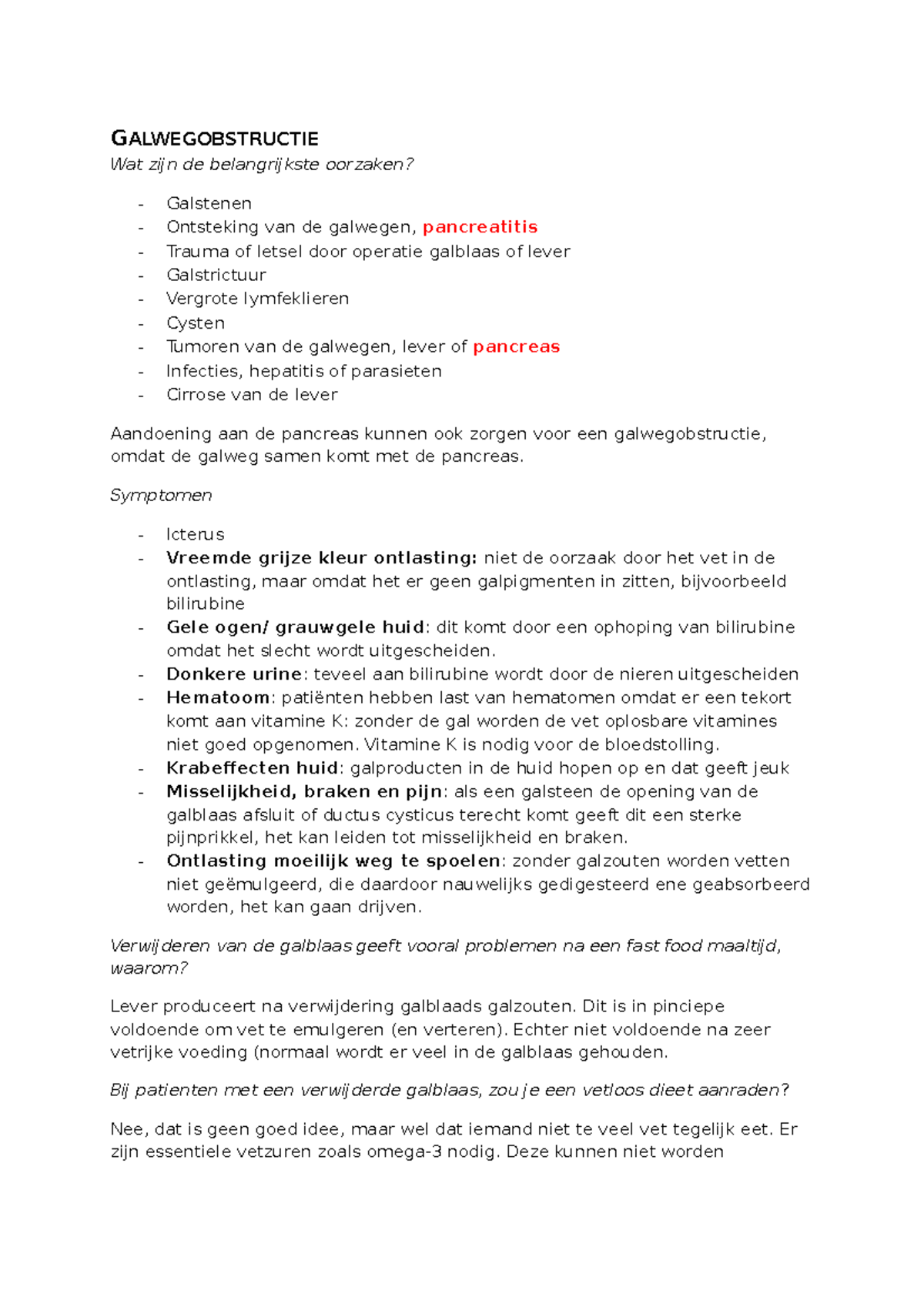 Lever aandoeningen - GALWEGOBSTRUCTIE Wat zijn de belangrijkste ...