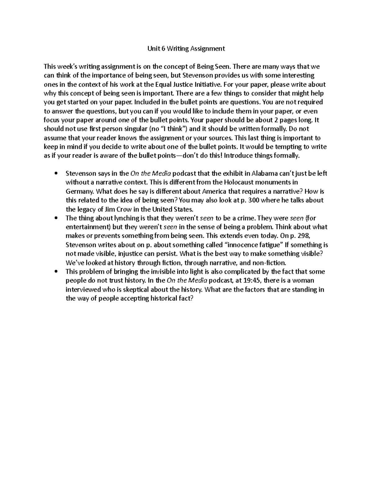 Unit 6 Writing Assignment Being Seen - Unit 6 Writing Assignment This ...