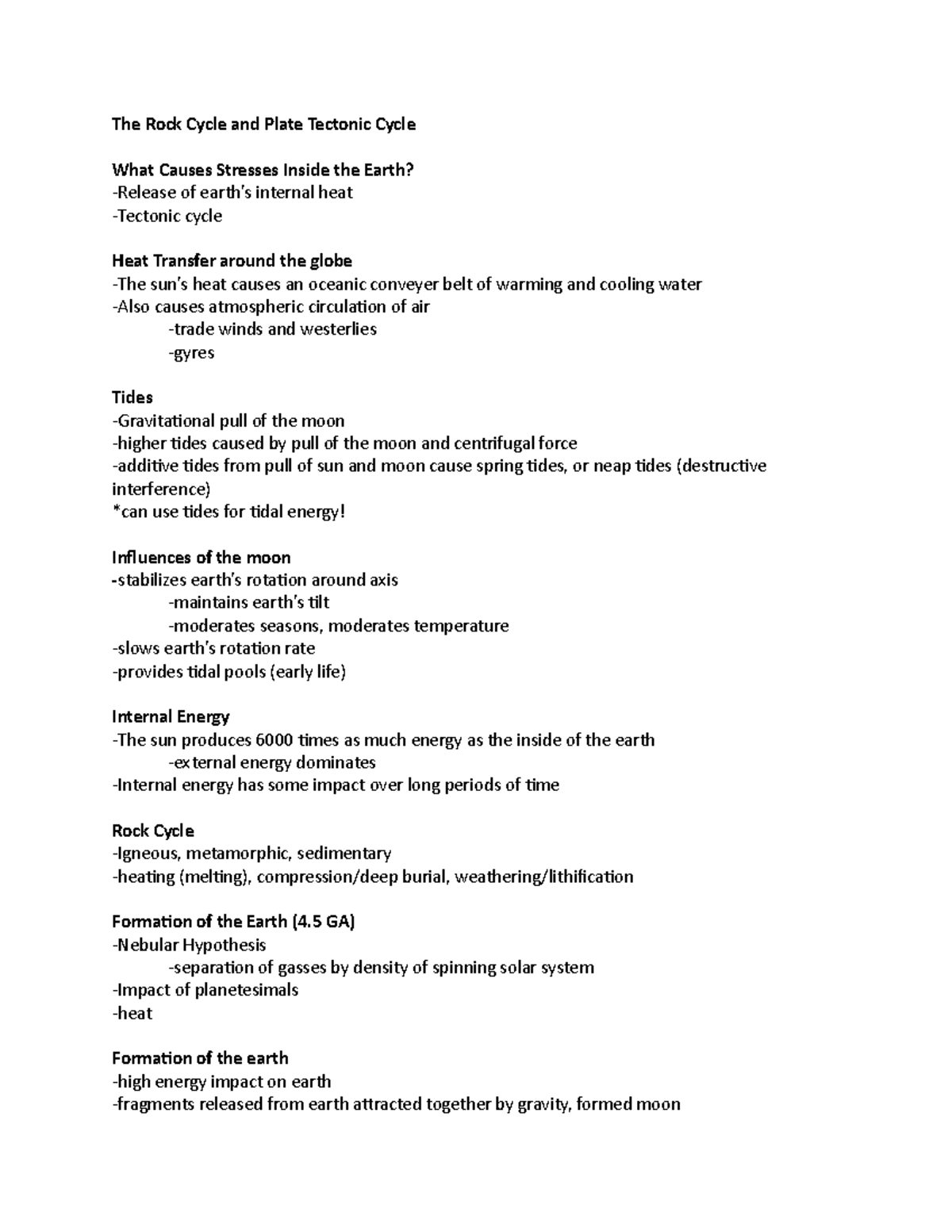 The Rock Cycle and Plate Tectonic Cycle - Studocu