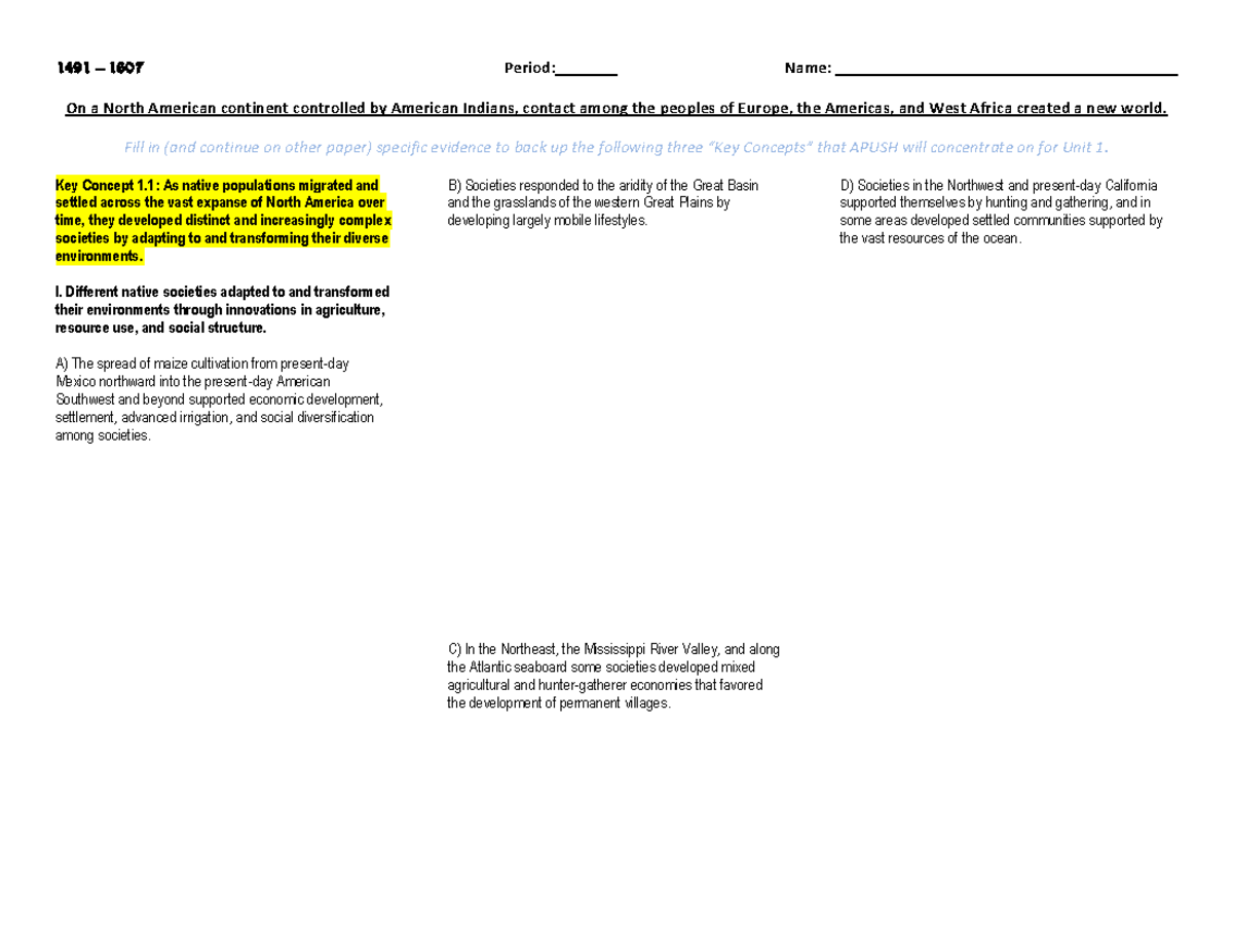 Key Concepts Period 1 Worksheet PDF 4 2018 - 1491 – 1607 Period: Name ...