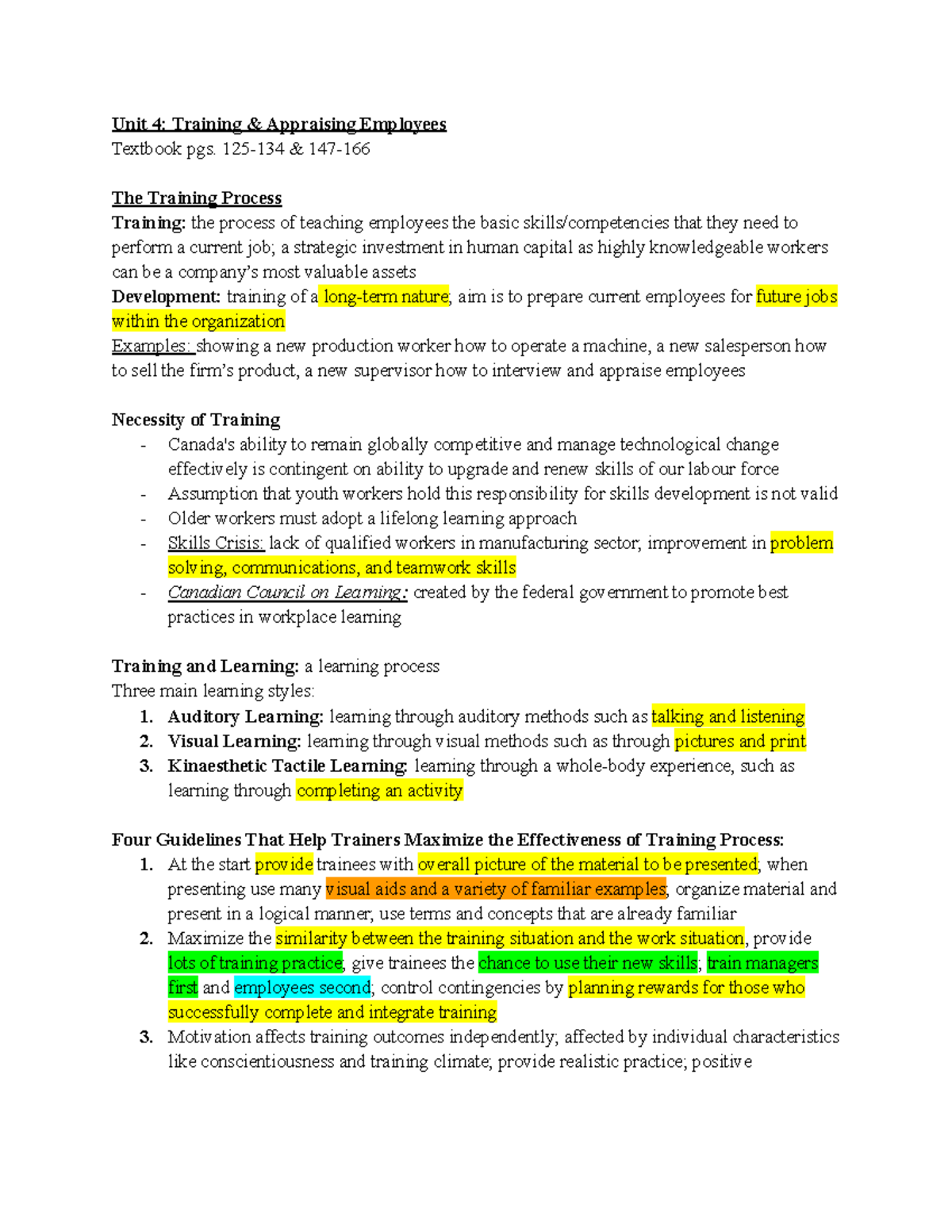 MOS 1021B Unit 4 Notes and Terms - Unit 4: Training & Appraising ...