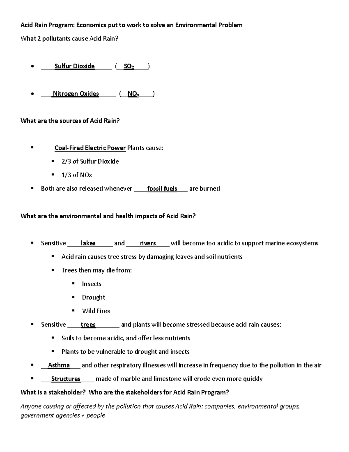 Acid Rain Program- Notes - Acid Rain Program: Economics put to work to ...