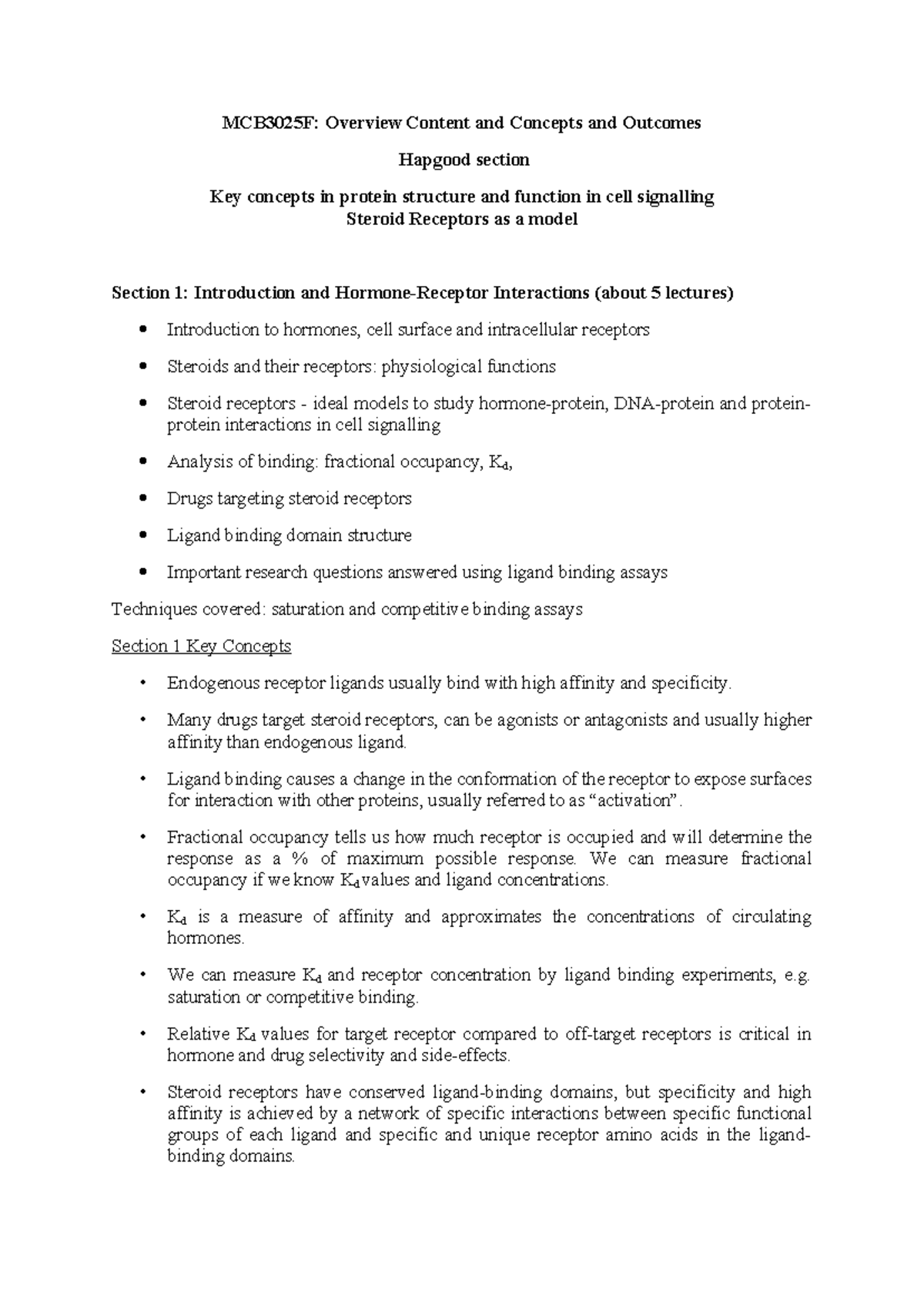 Summary Content Concepts Outcomes Hapgood 2024 - MCB3025F: Overview ...