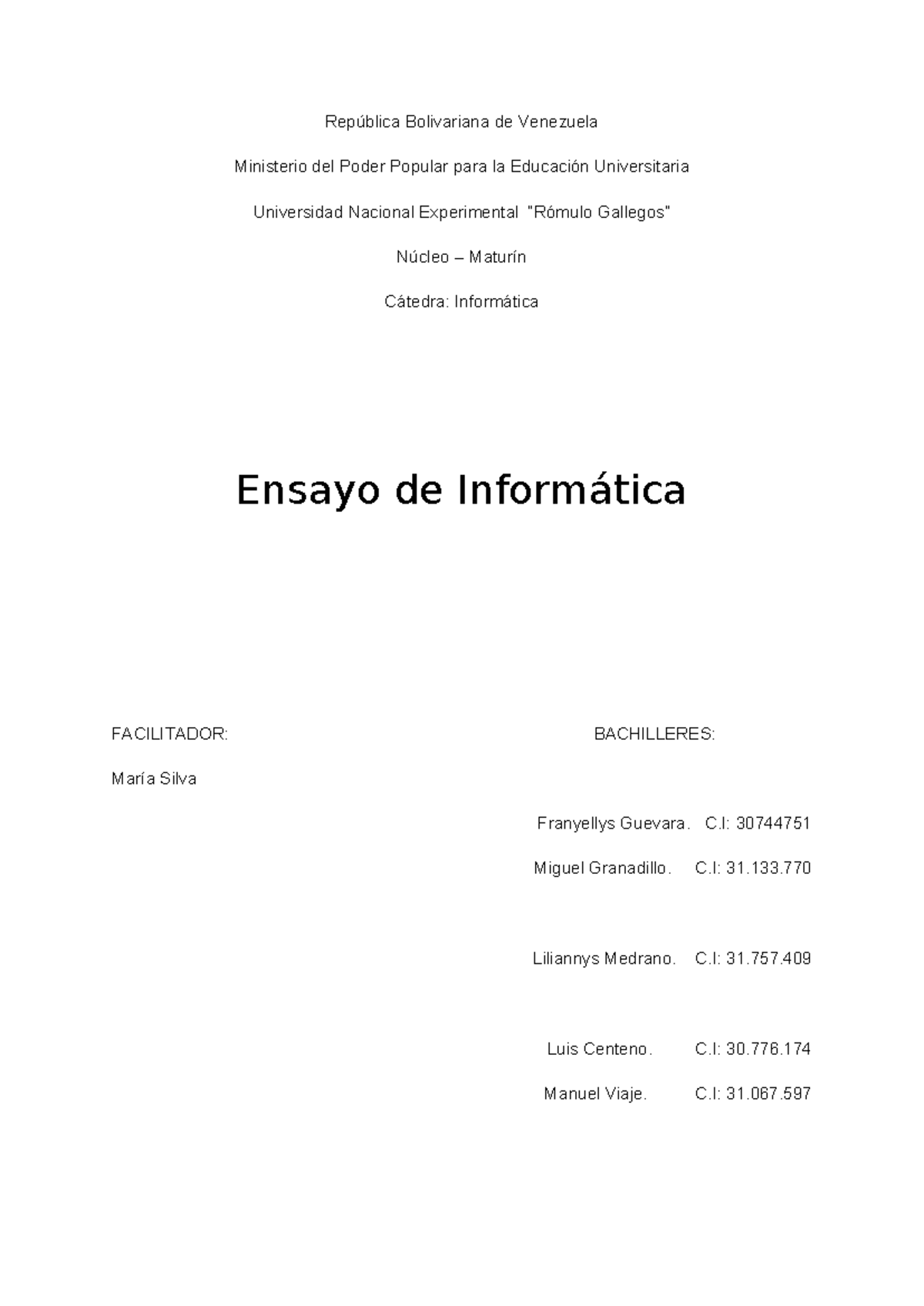 Ensayo de informática - Resumen Informática - República Bolivariana de ...