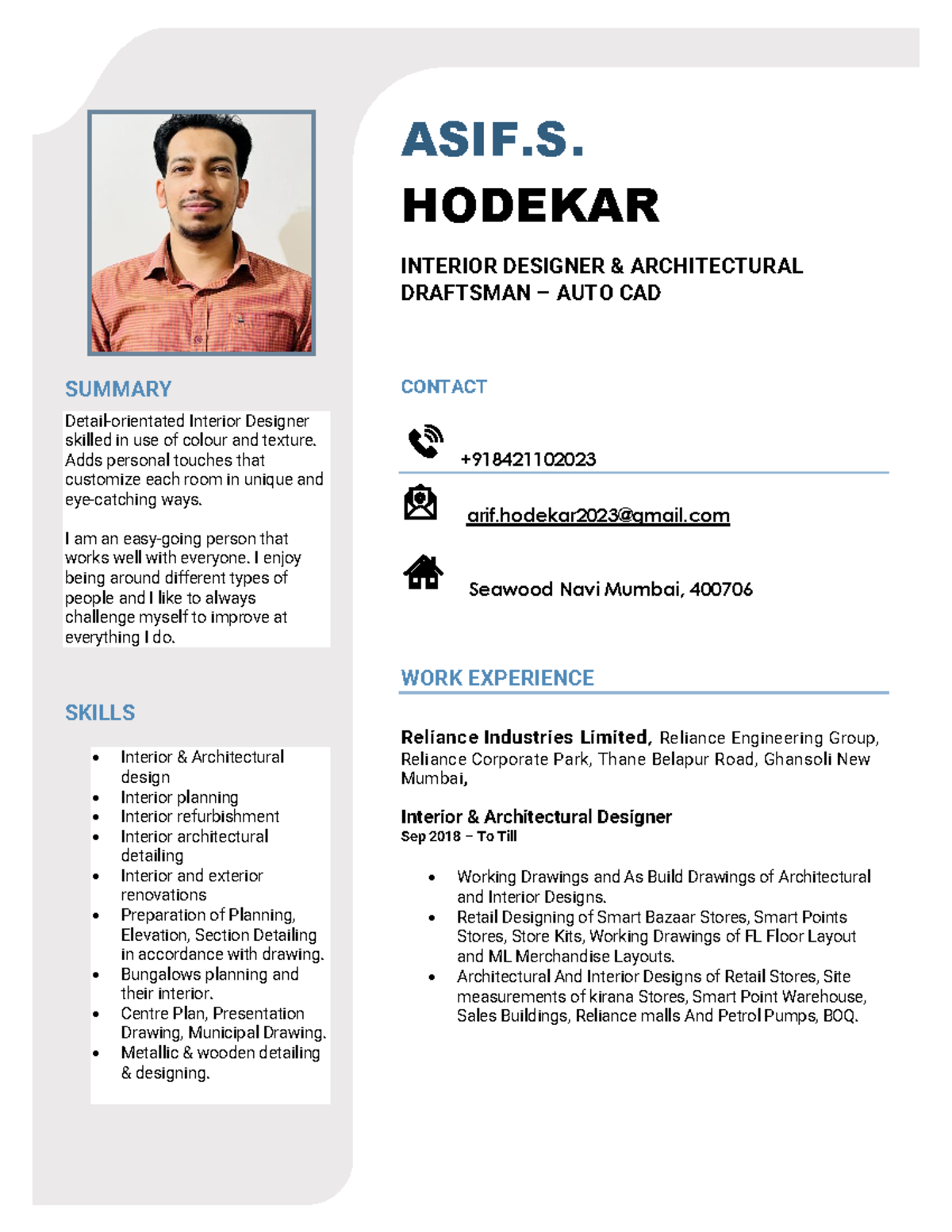 Resume Hodekar Asif Shabbir - ASIF. HODEKAR INTERIOR DESIGNER ...