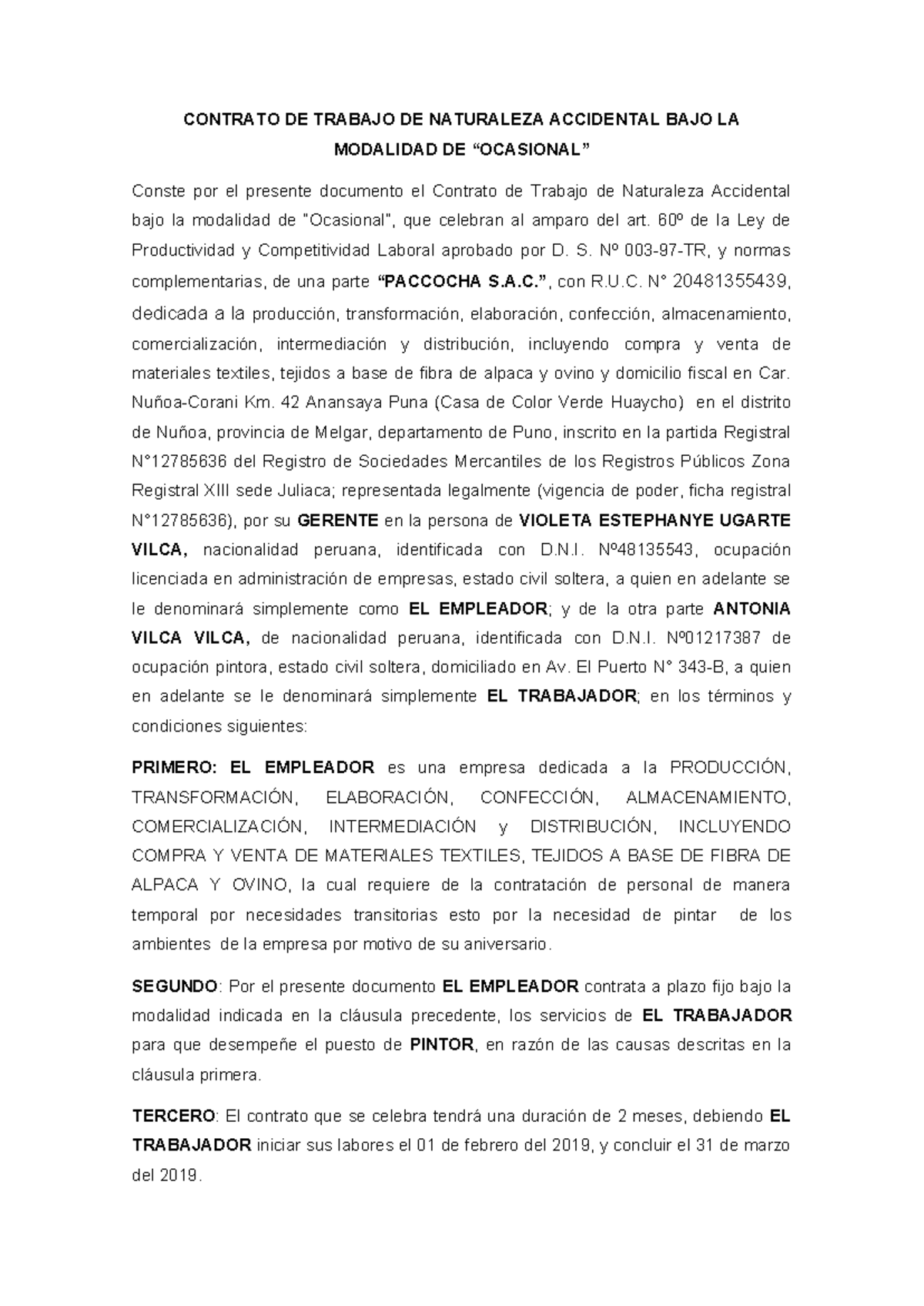 04 - CONTRATO OCASIONAL - CONTRATO DE TRABAJO DE NATURALEZA ACCIDENTAL BAJO LA MODALIDAD DE ...