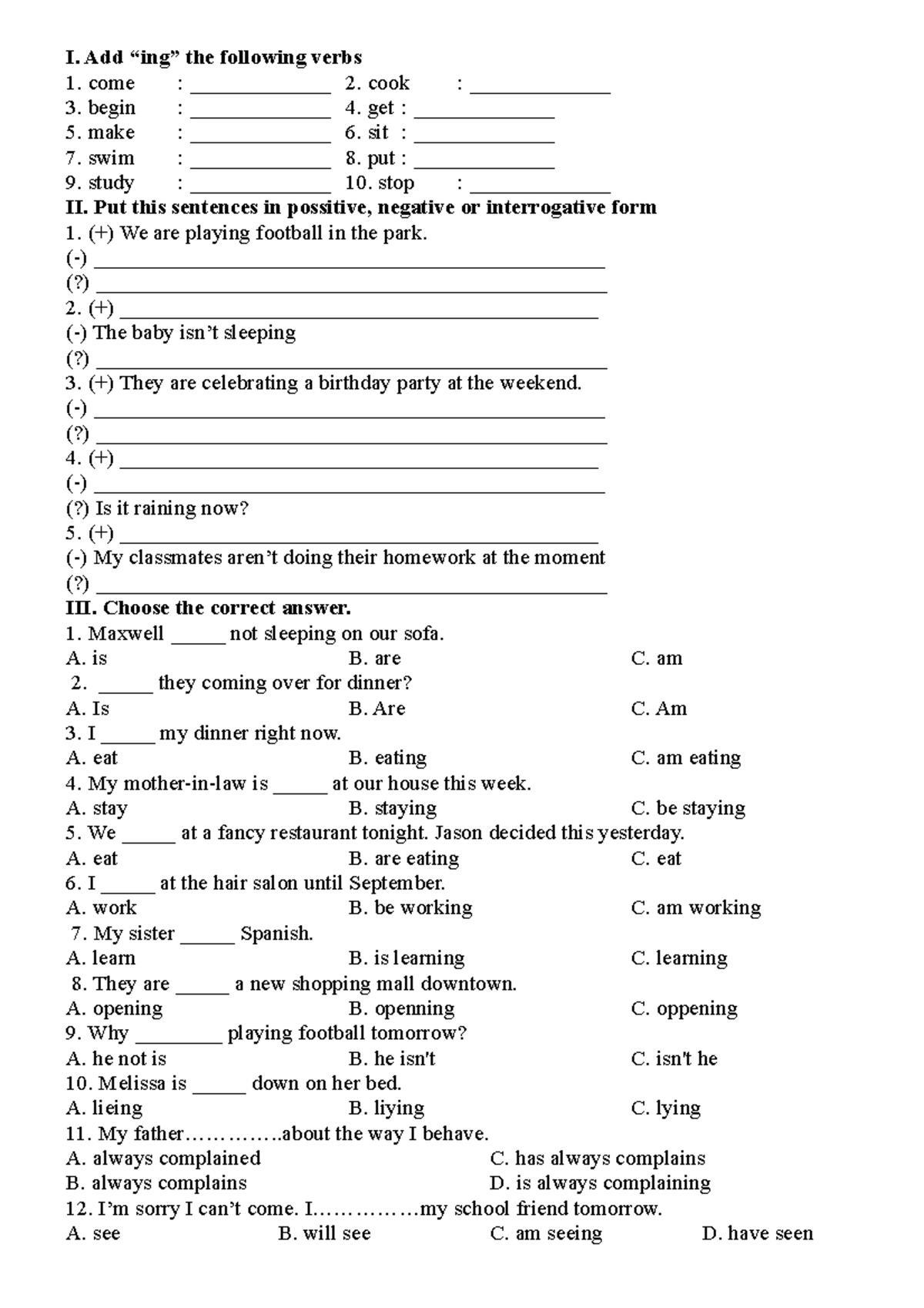 HTTD 7 - It is exercise to practice the present continuous tense - I ...