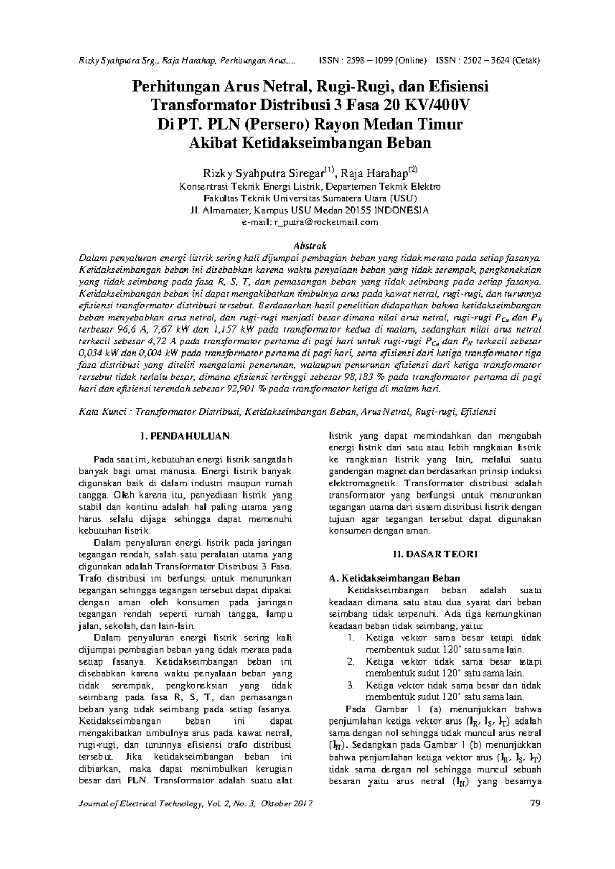 243 630 1 PB - Perhitungan arus netral, rugi-rugi daya dan efesiensi ...