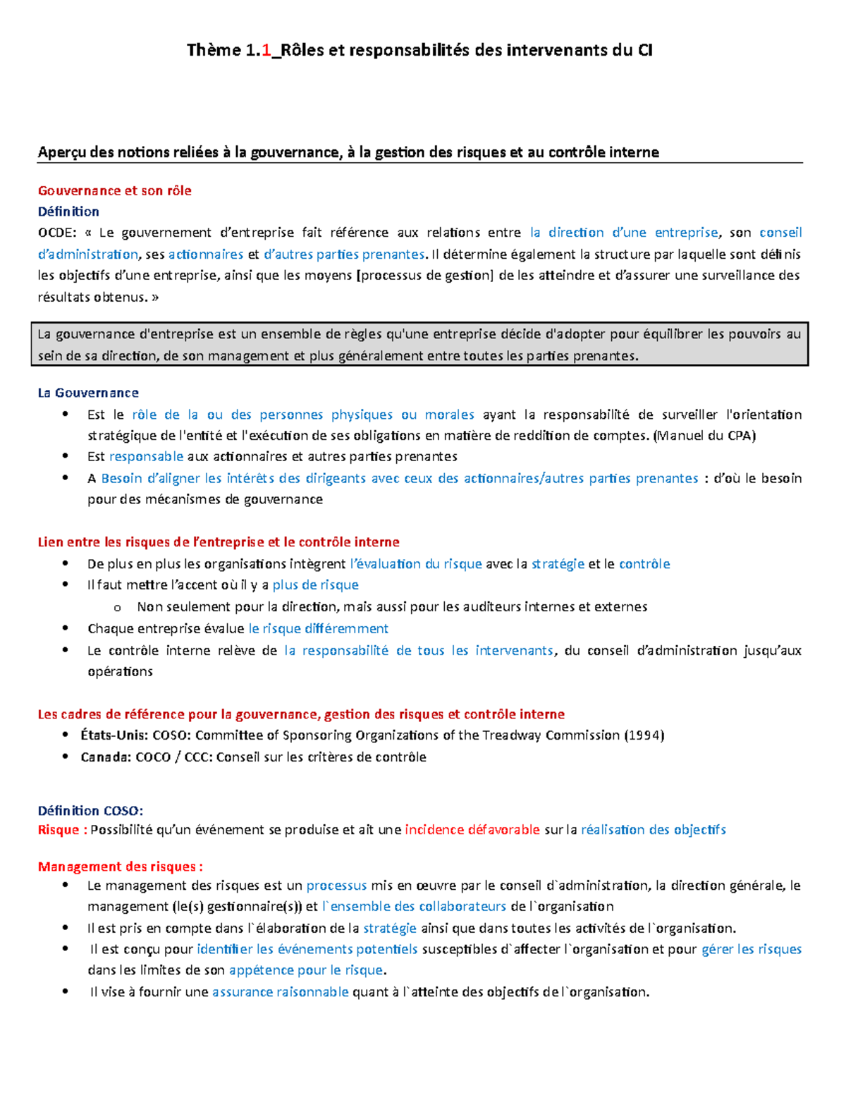 Thème 1 Rôles et responsabilités des intervenants - Thème 1. 1 _Rôles ...