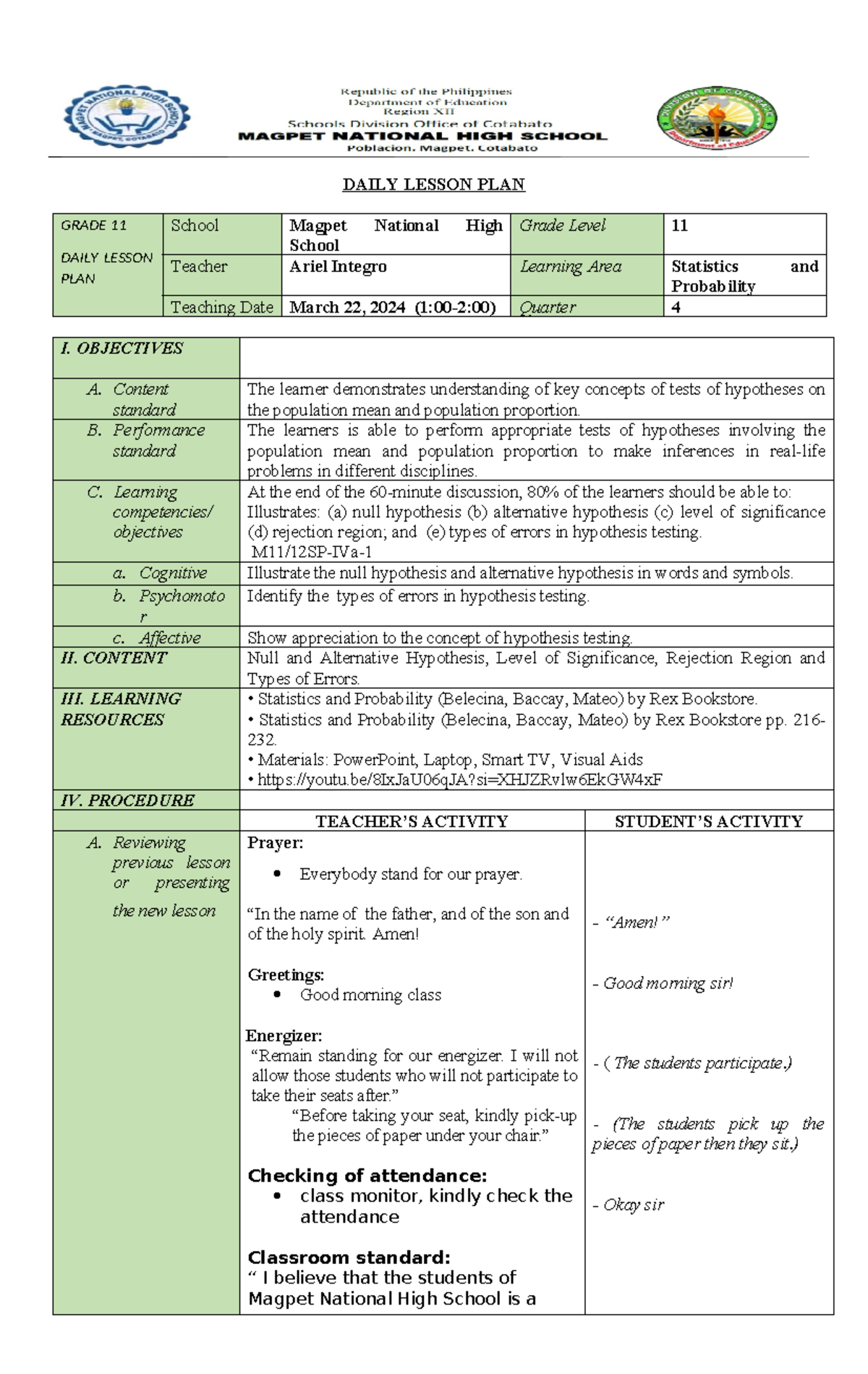 LP SHS 2024 final - Copy - EXAMPLE OF LESSON {PLAN - DAILY LESSON PLAN ...