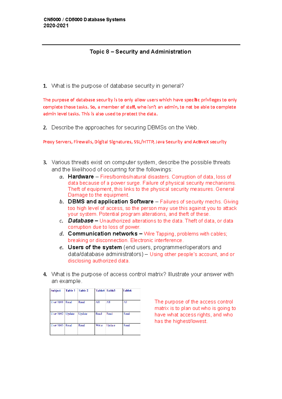 Topic 8 Tutorial - Security and Administration for datbases. - Topic 8 ...