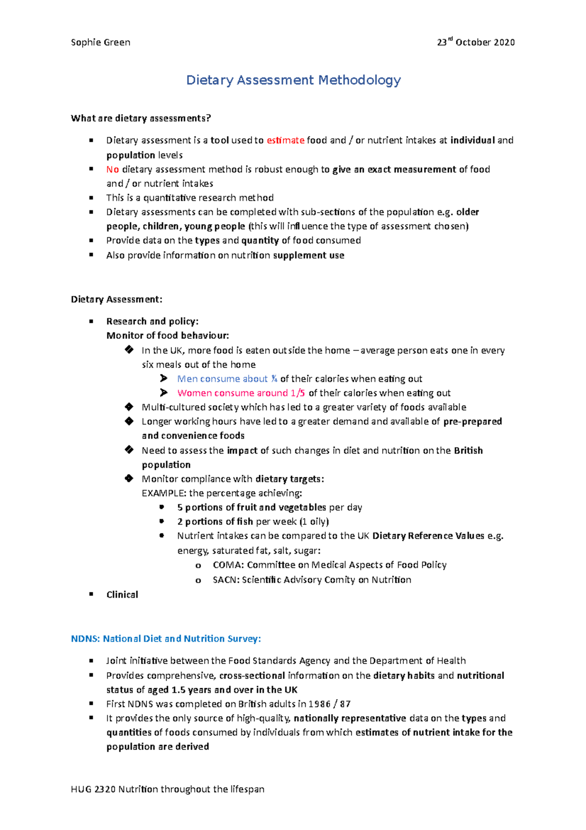 Dietary assessment methodology - lecture notes - Dietary Assessment ...