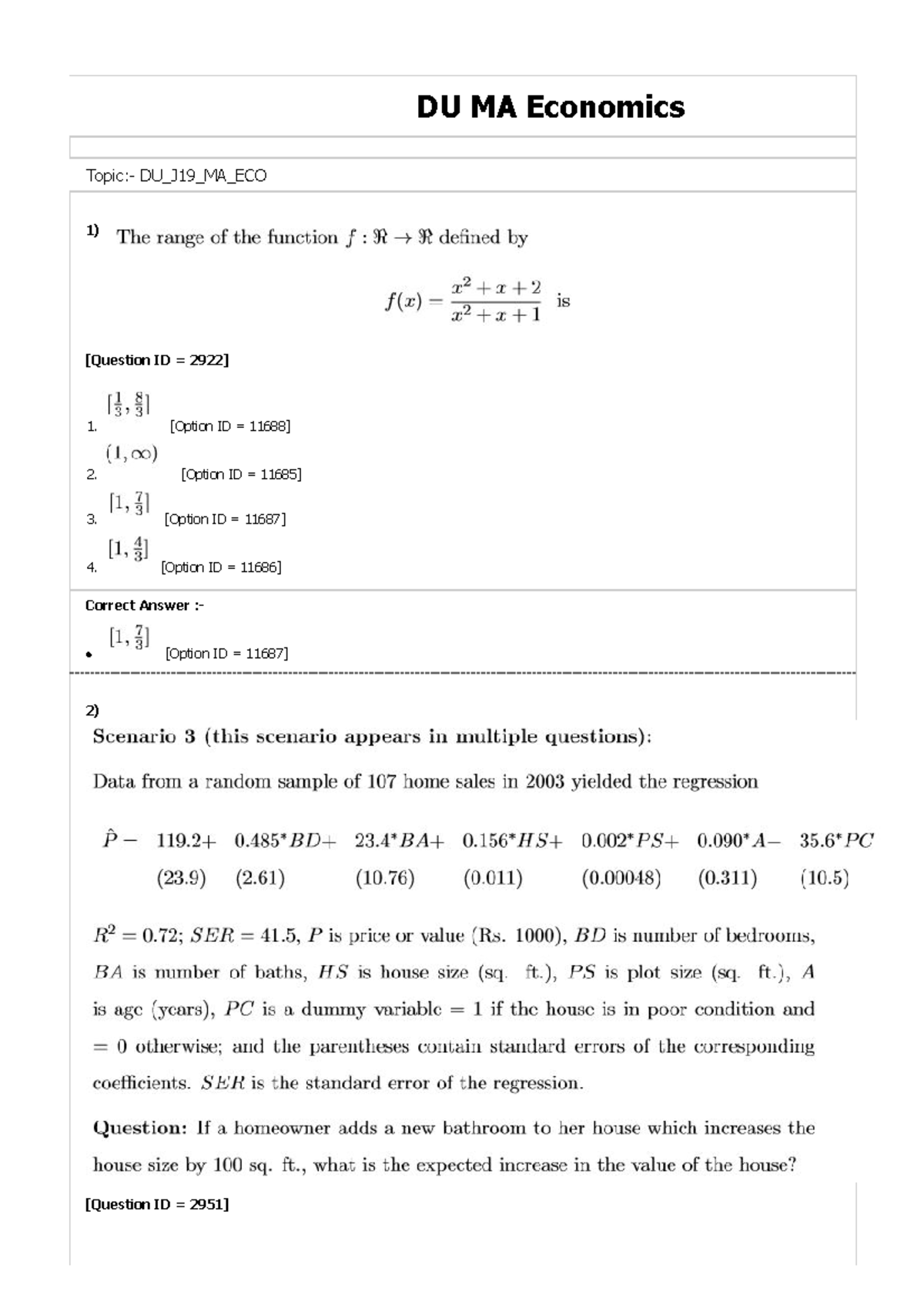 DSE 2019 - Past Year Paper - 1) 2) DU MA Economics Topic:- DU_J19_MA ...