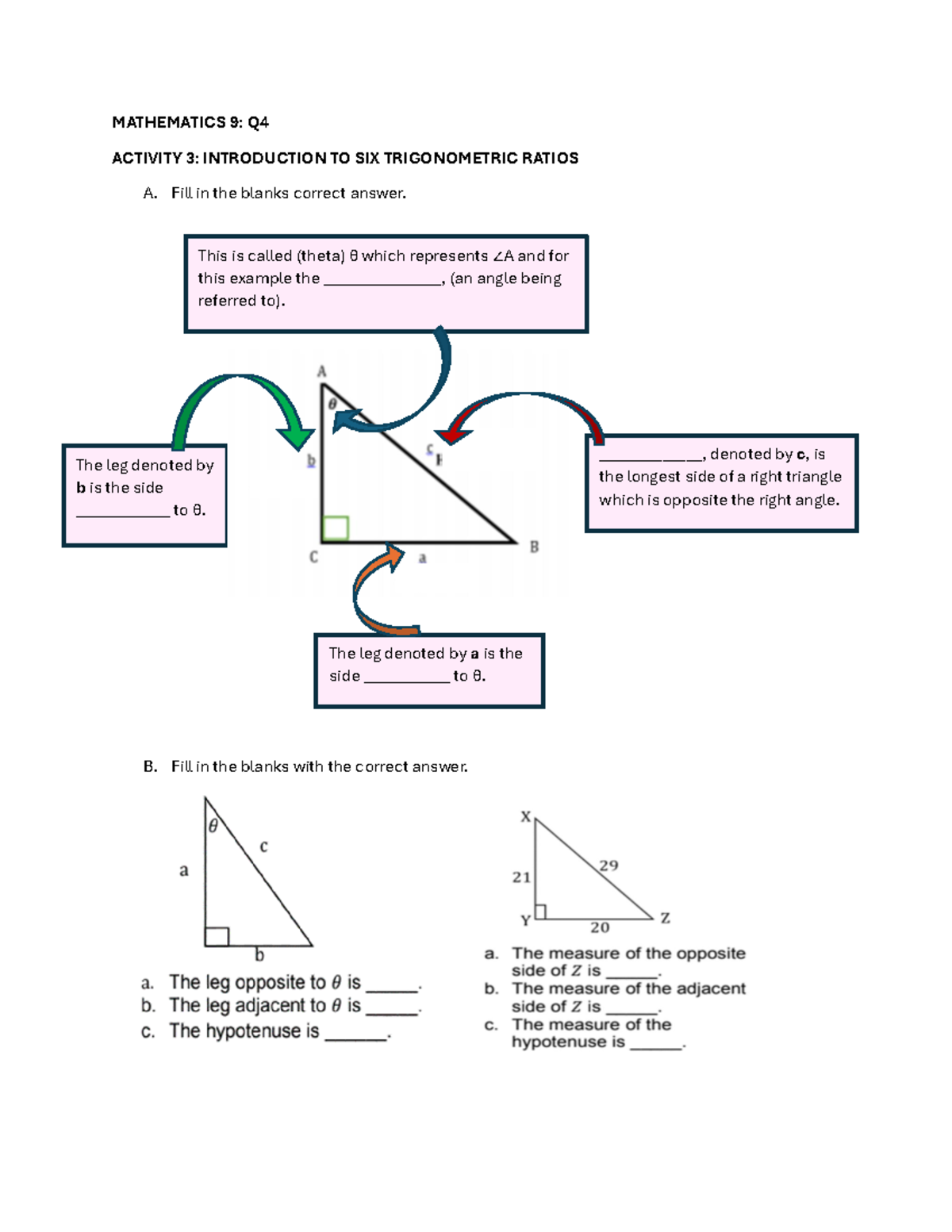 Activity-3 Six-Trigonometric-Ratio - MATHEMATICS 9: Q ACTIVITY 3 ...