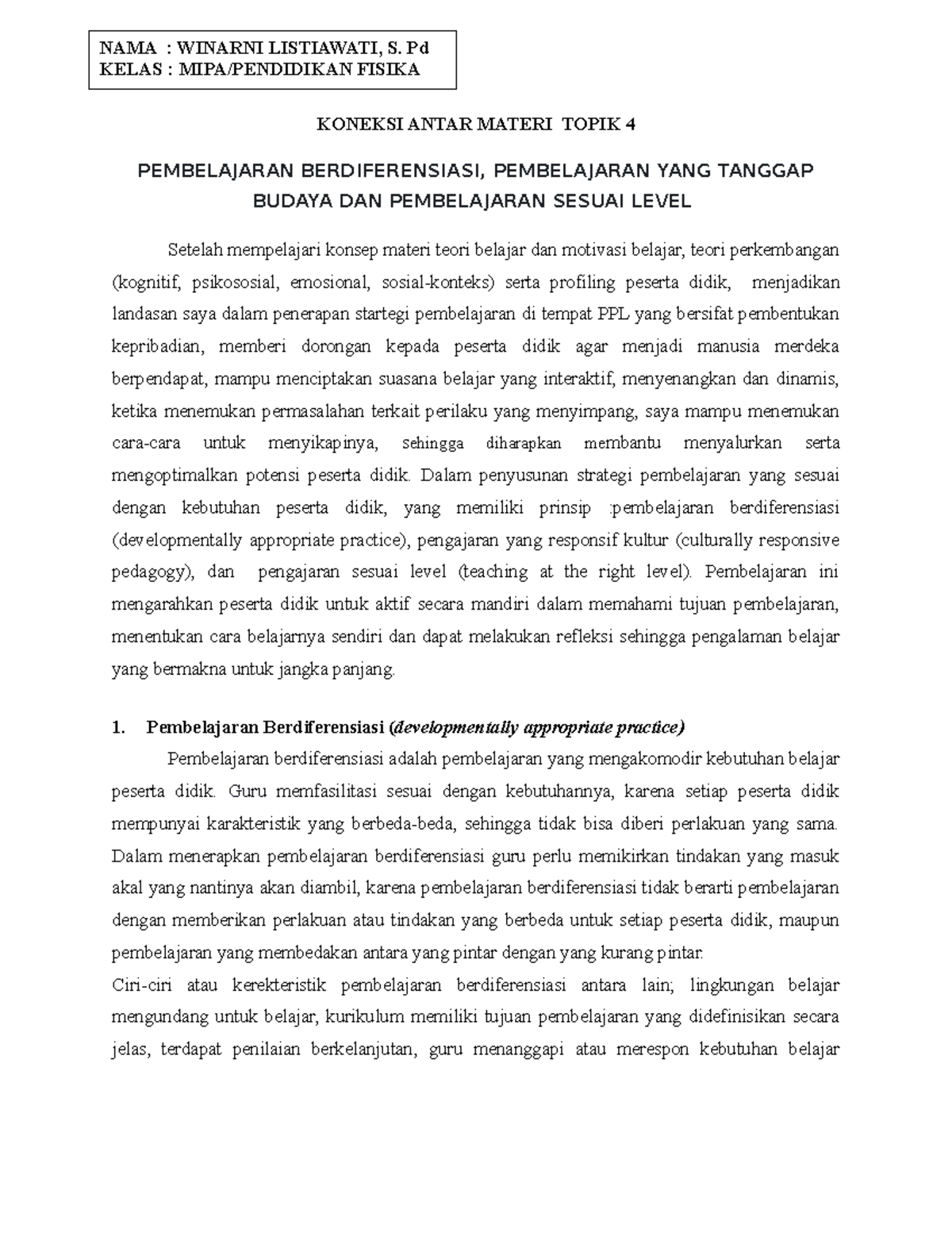 Koneksi Antar Materi - ppg - KONEKSI ANTAR MATERI TOPIK 4 PEMBELAJARAN BERDIFERENSIASI ...