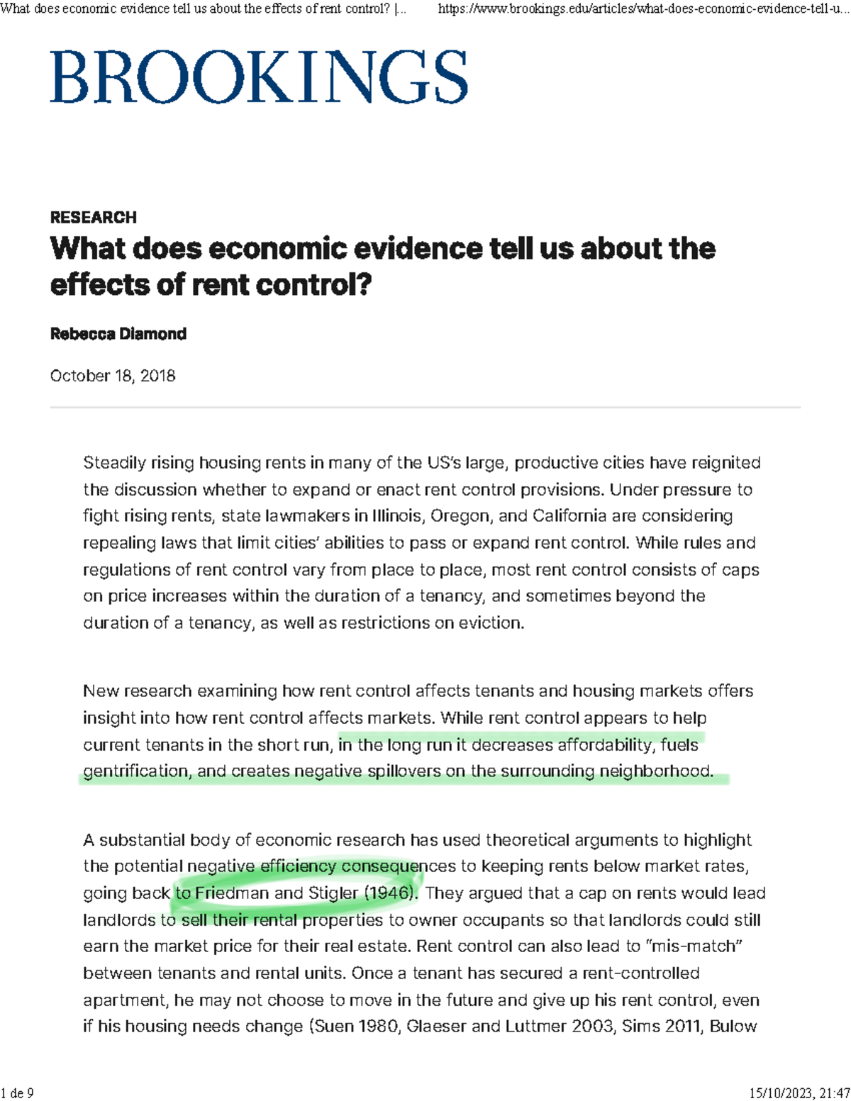 What does economic evidence tell us about the effects of rent control ...