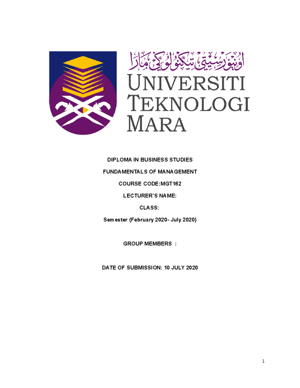 Case Study Assignment Final - fundamentals of management - UTM - Studocu