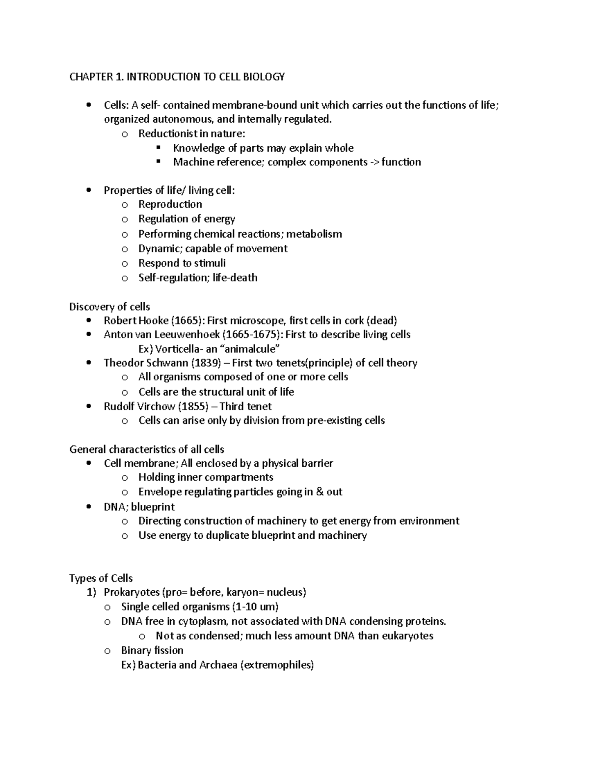 Lecture 1 - ... - CHAPTER 1. INTRODUCTION TO CELL BIOLOGY Cells: A self ...