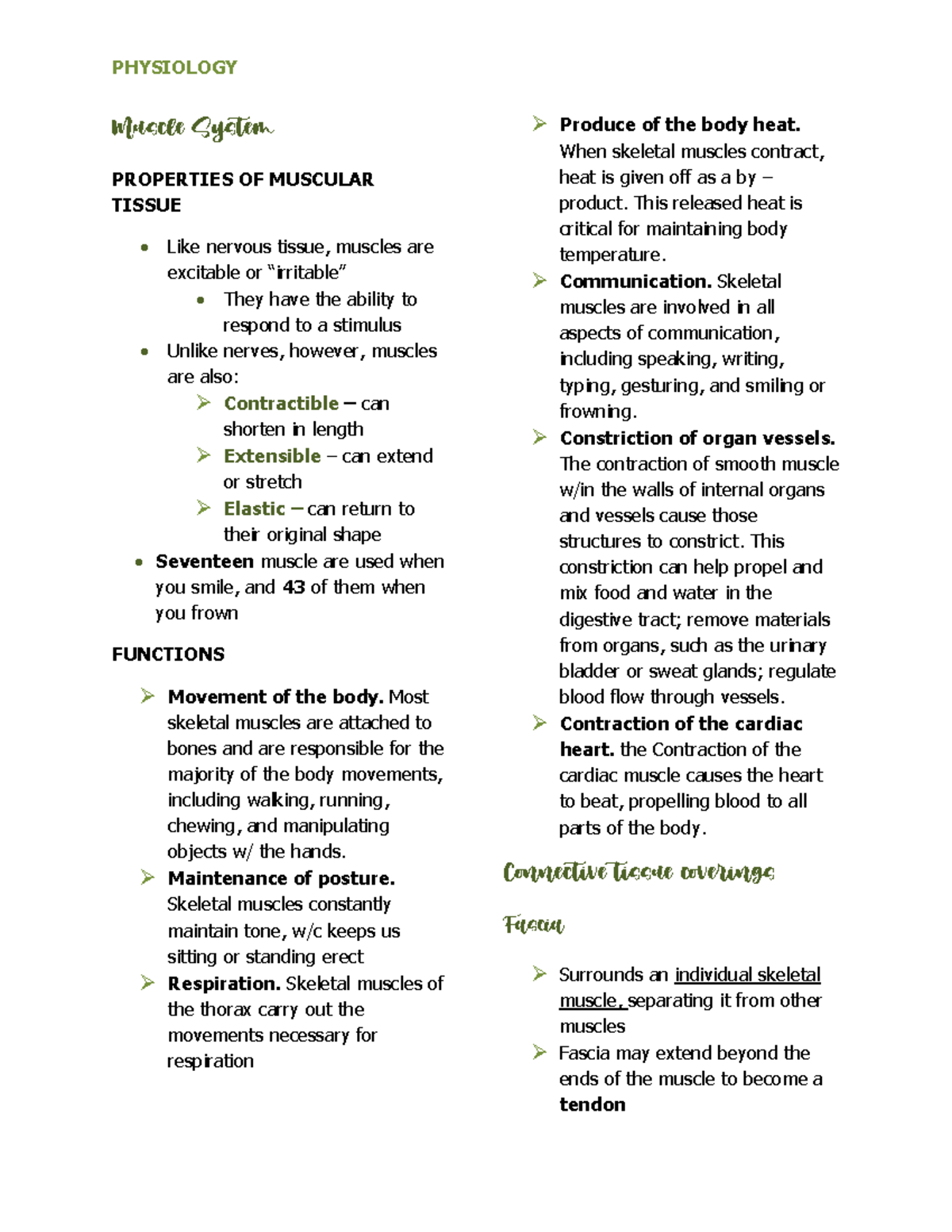 Muscle-System-physio - Muscle System PROPERTIES OF MUSCULAR TISSUE Like ...