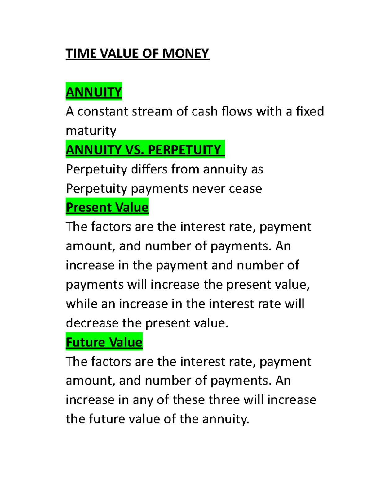 Class 2Lecture Notes - TIME VALUE OF MONEY ANNUITY A constant stream of ...