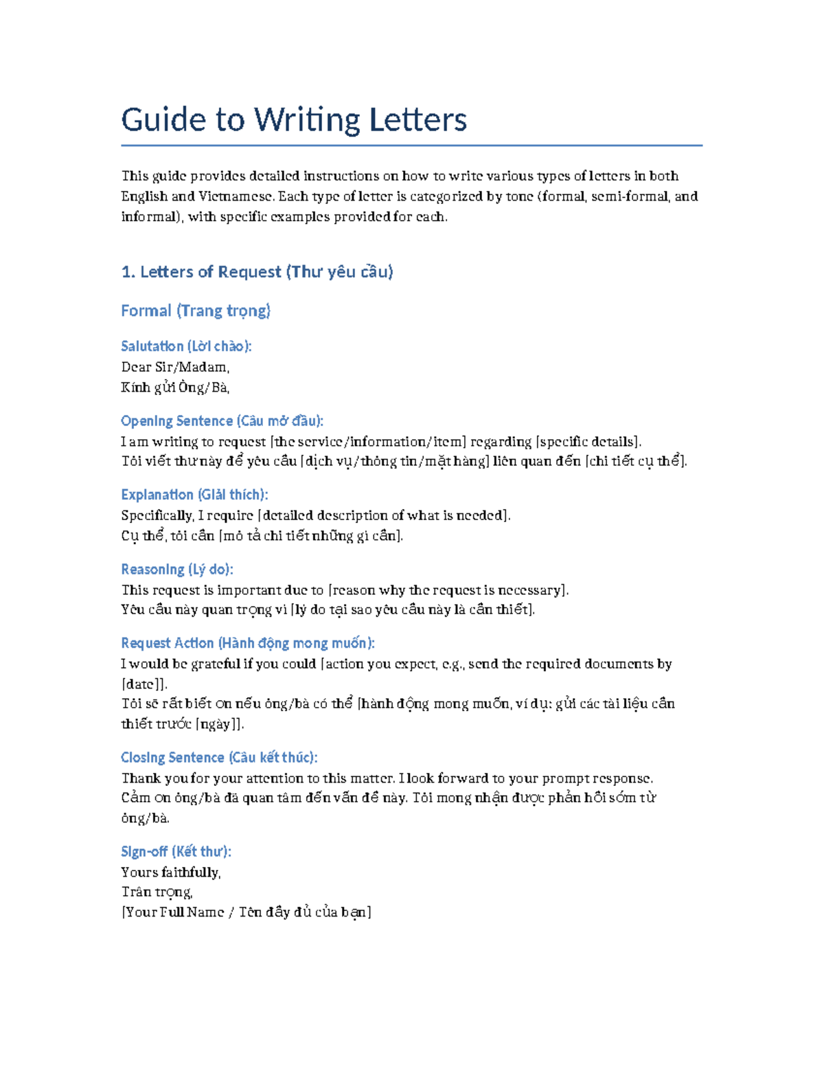 Guide to Writing Letters - Each type of letter is categorized by tone ...