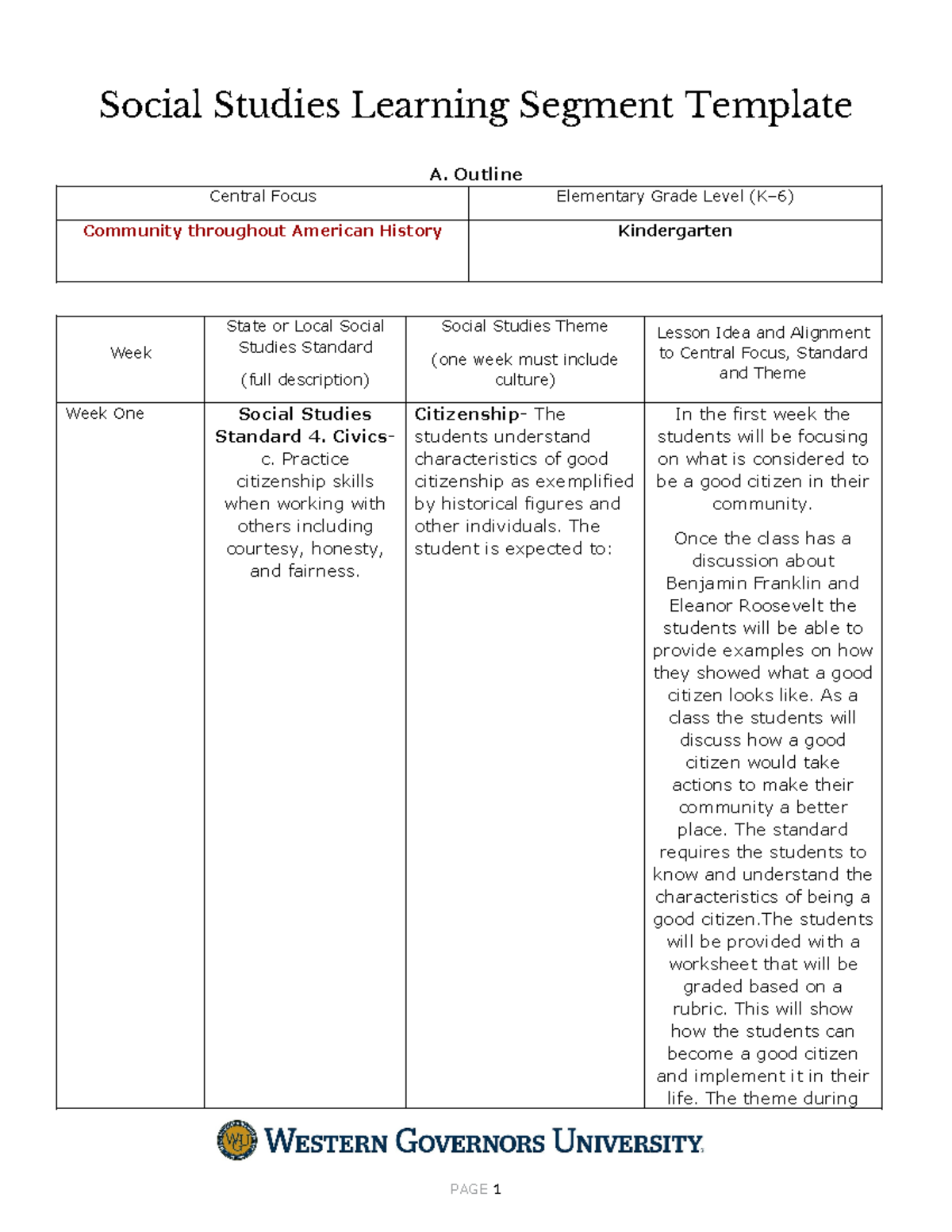 Social Studies task 1 - task 1 - Social Studies Learning Segment ...