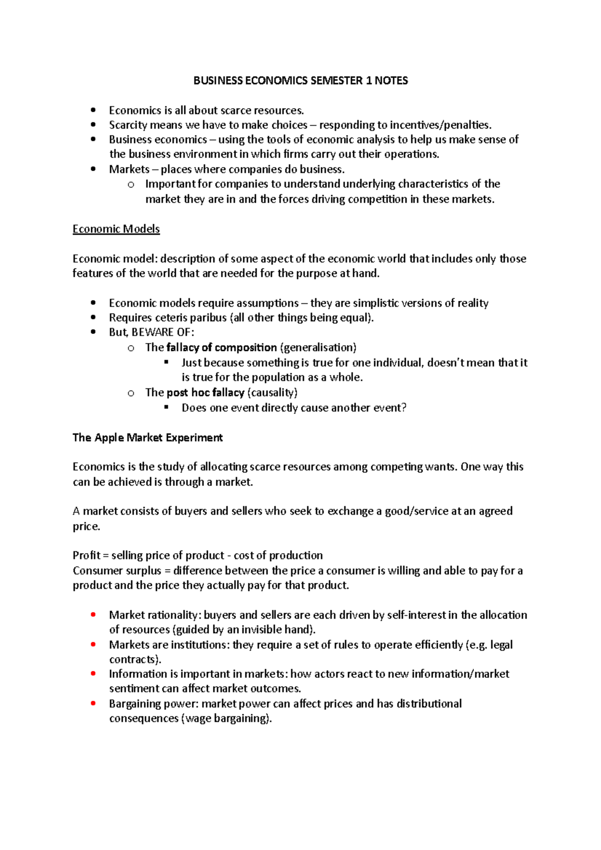 SEM 1 ECON - BUSINESS ECONOMICS SEMESTER 1 NOTES Economics is all about ...