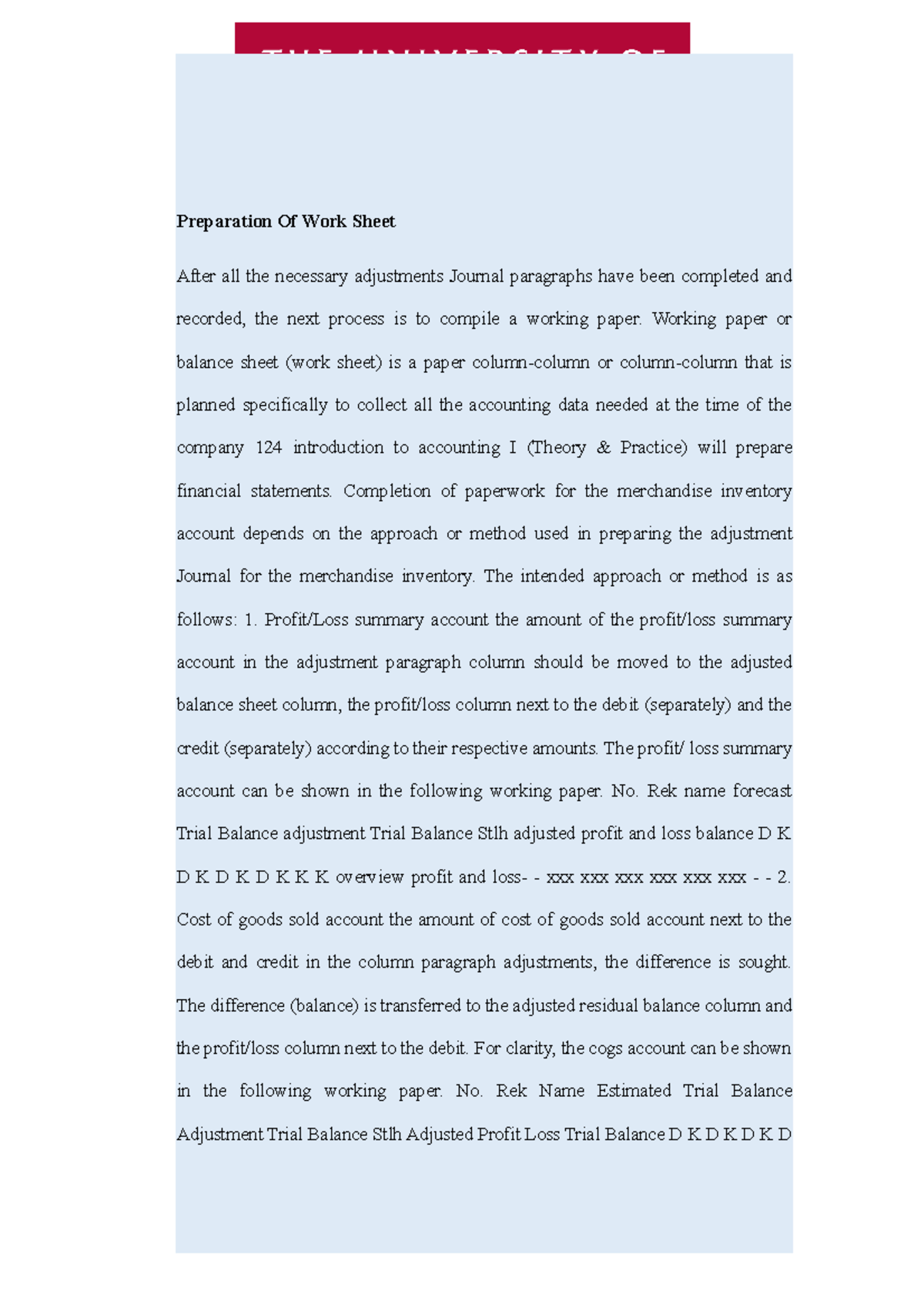 Notes Accounting - Preparation Of Work Sheet - Preparation Of Work ...