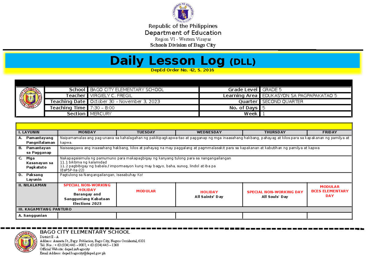 WEEK 1 ESP Fregil - NONE - Department of Education Region VI - Western ...