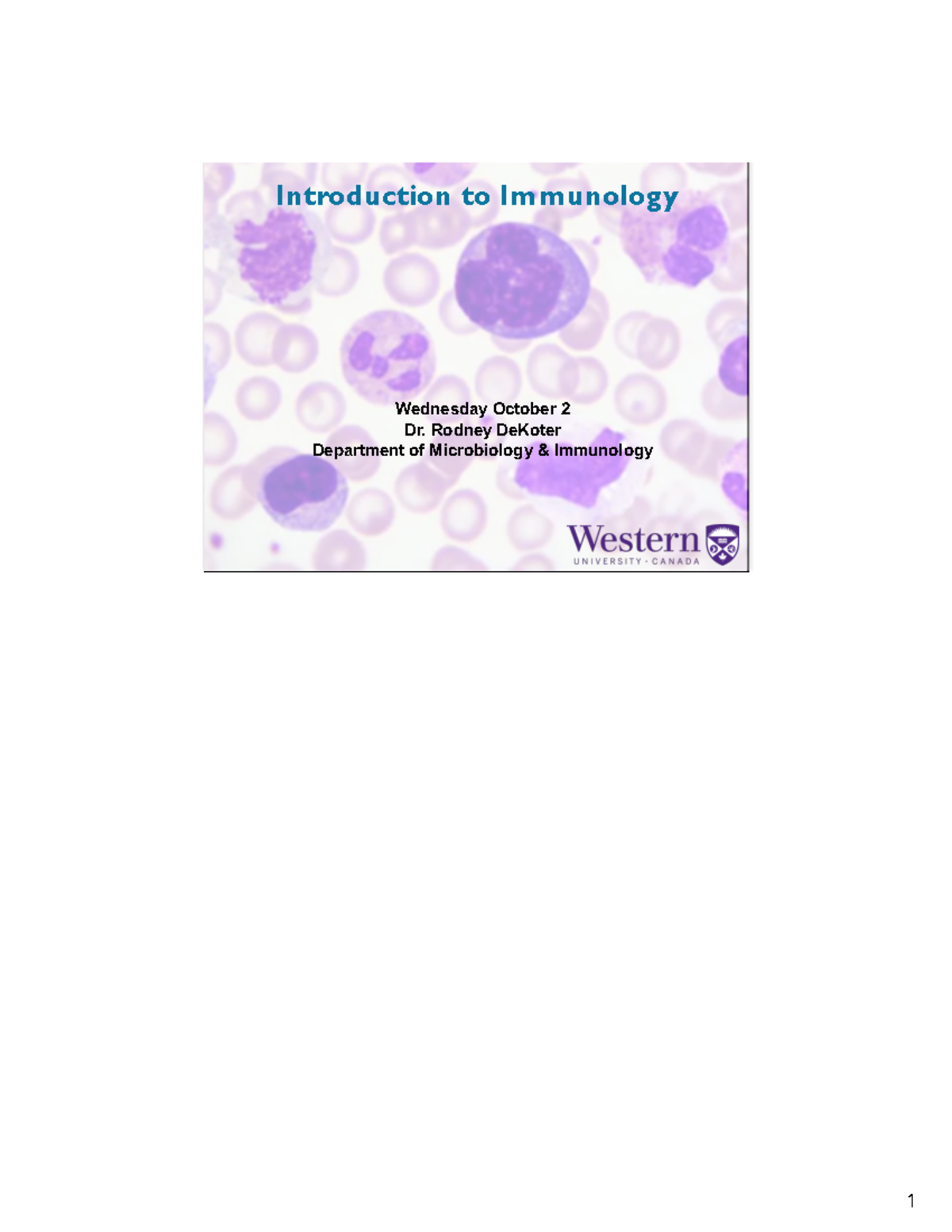 9 Introduction to Immunology - Introduction to Immunology Wednesday ...